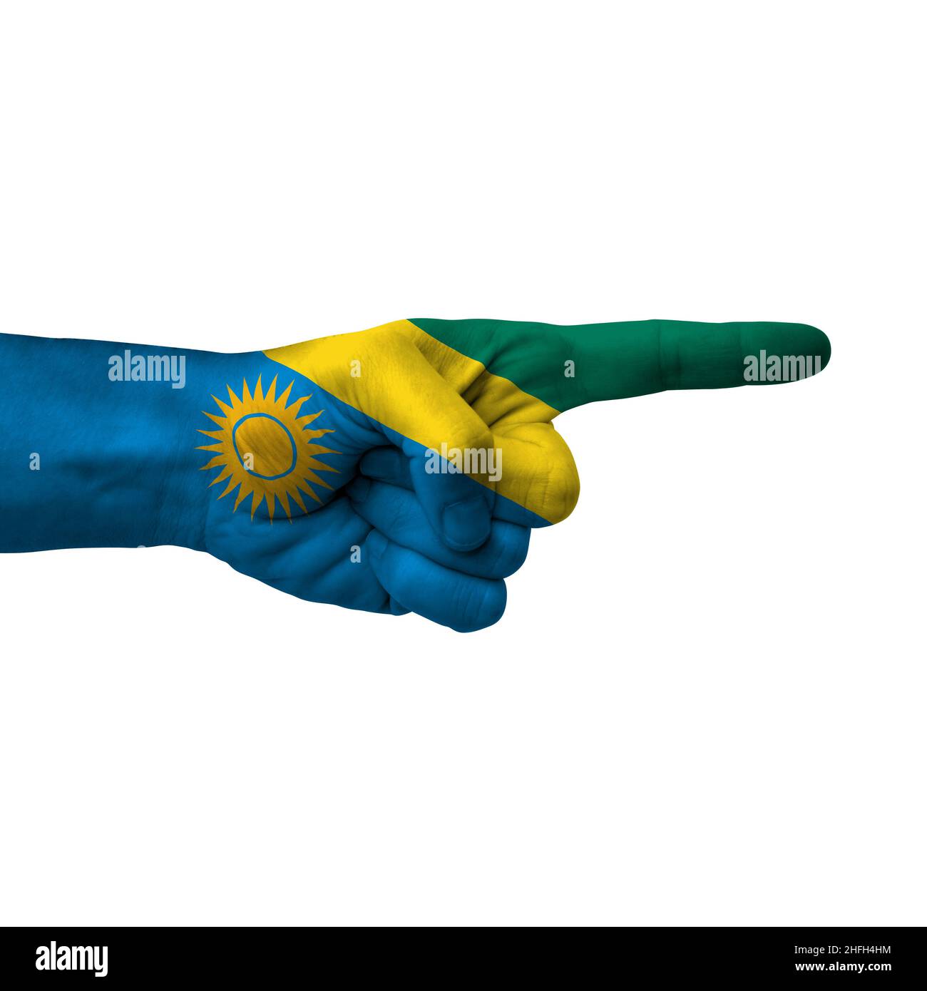 Hand pointing right side, rwanda painted with flag as symbol of right ...