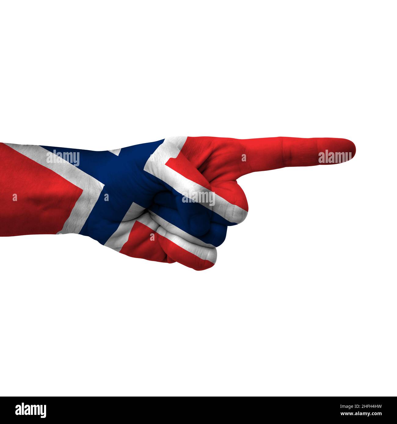 Hand pointing right side, norway painted with flag as symbol of right ...