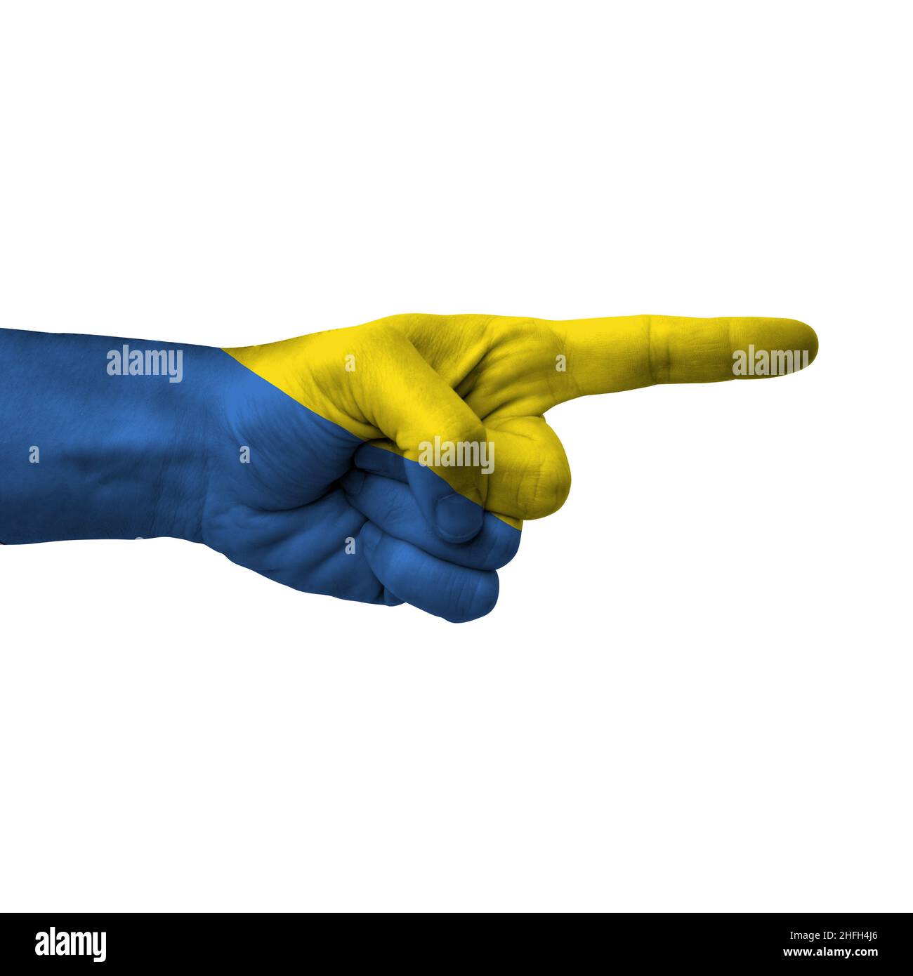 Hand pointing right side, ukraine painted with flag as symbol of right ...