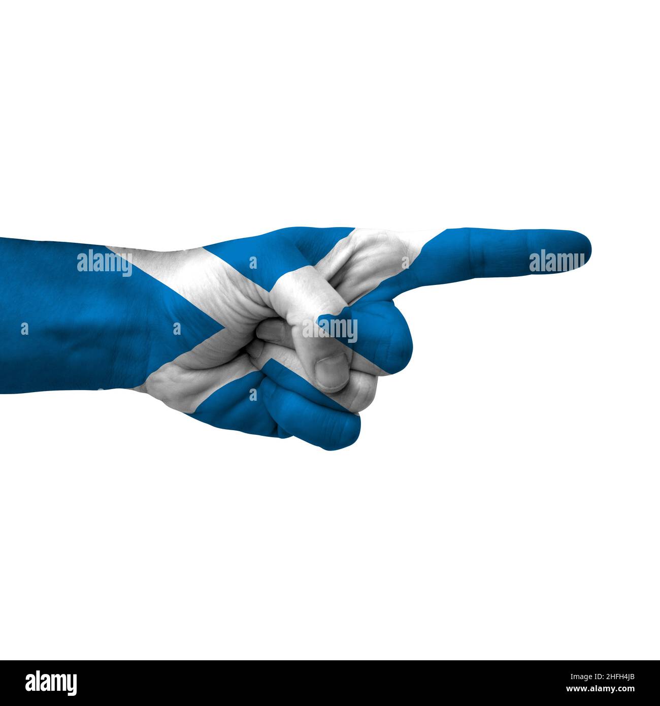 Hand pointing right side, scotland painted with flag as symbol of right ...