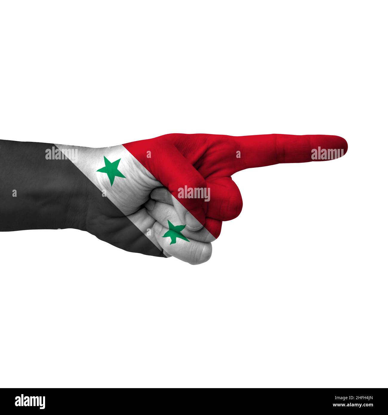 Hand pointing right side, syria painted with flag as symbol of right ...