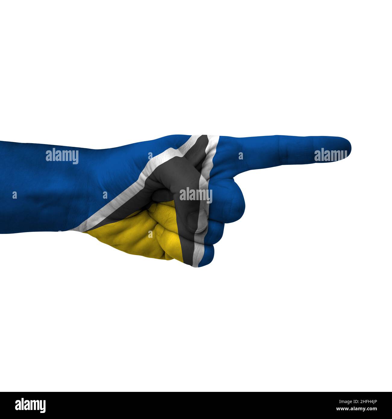 Hand pointing right side, saint lucia painted with flag as symbol of ...