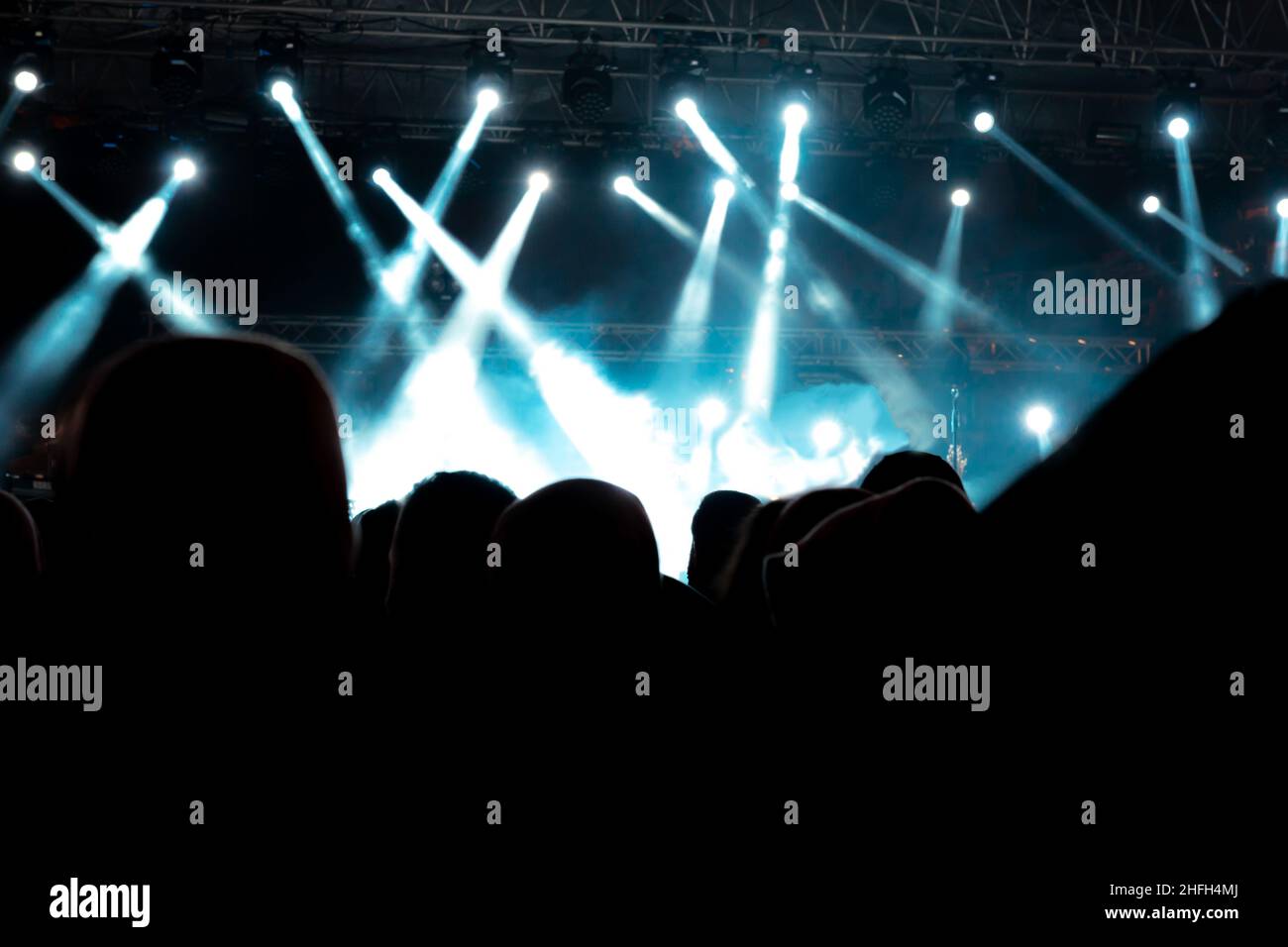 Concert background. Foggy effect and spotlights on the stage Stock ...