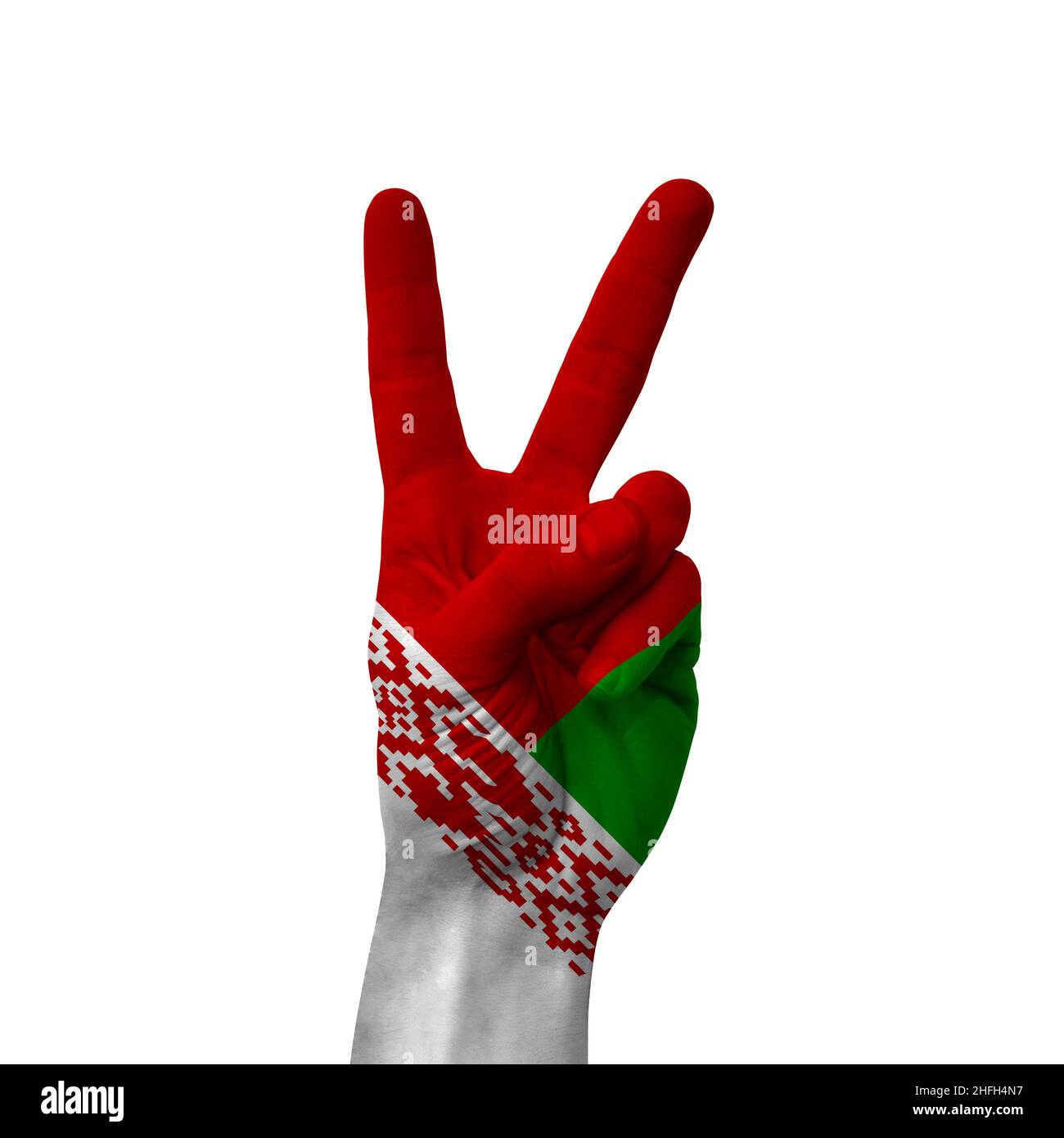 Hand pointing right side, belarus painted with flag as symbol of right ...