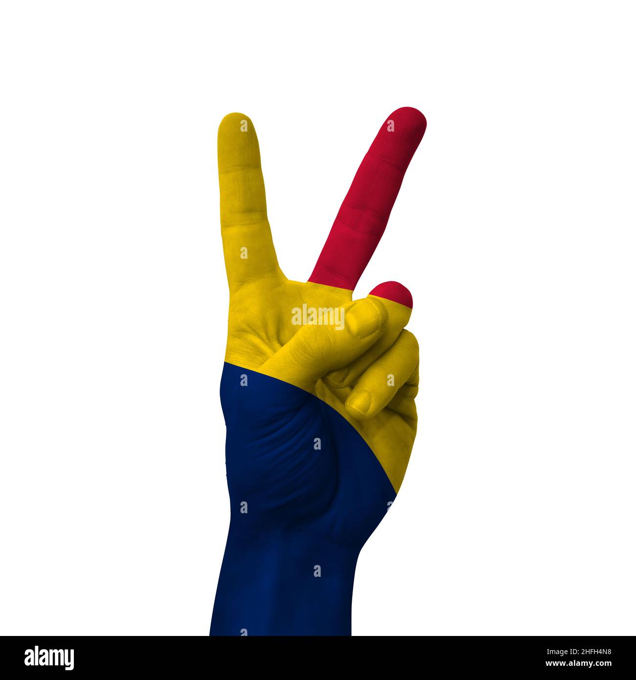 Hand pointing right side, chad painted with flag as symbol of right ...