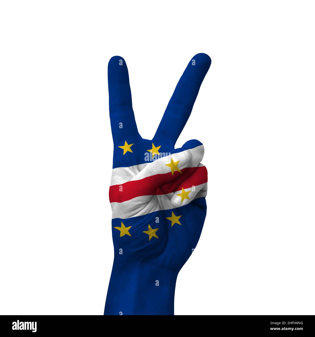 Hand pointing right side, cape verde painted with flag as symbol of ...