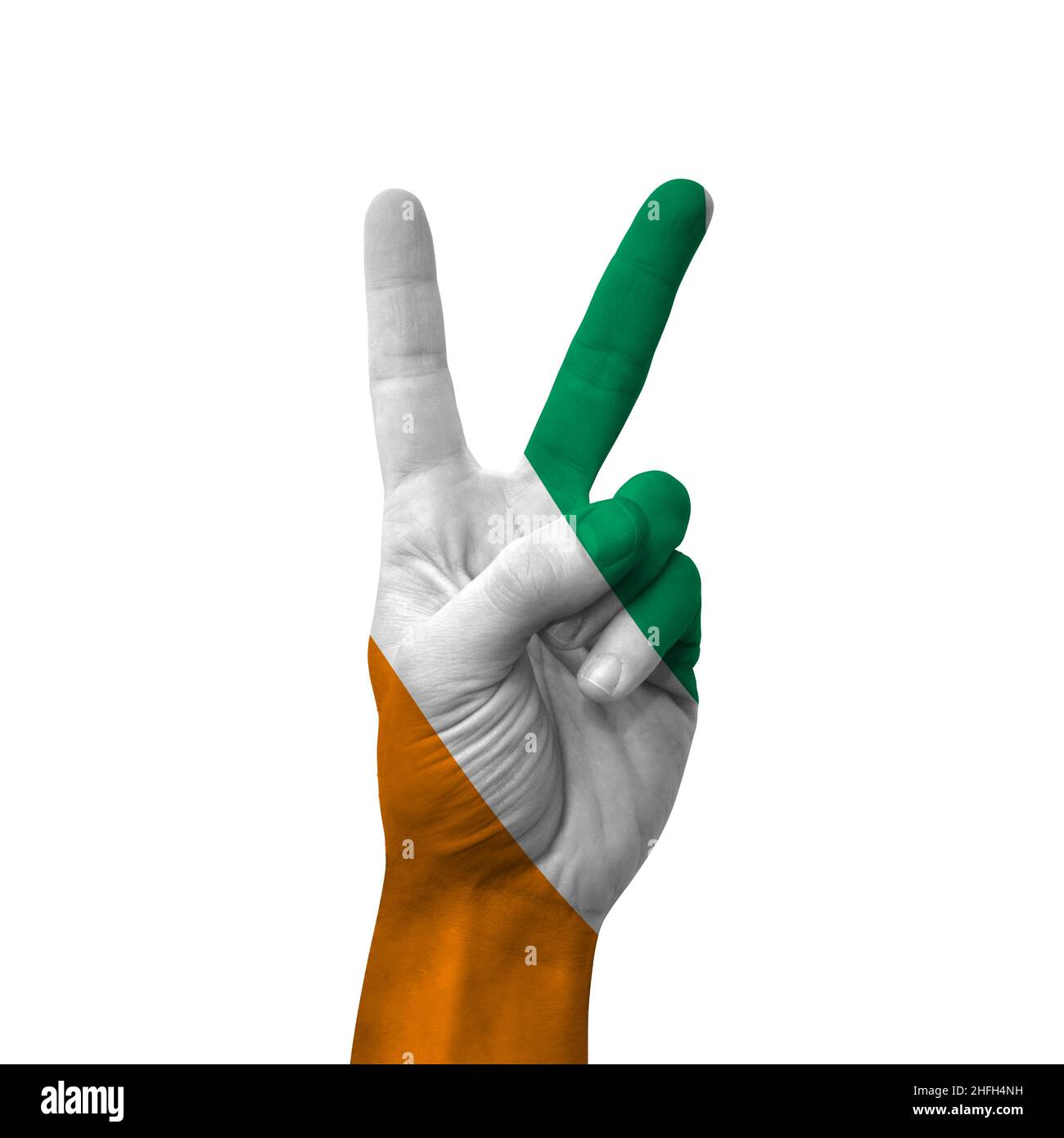 Hand pointing right side, cote divoire painted with flag as symbol of ...