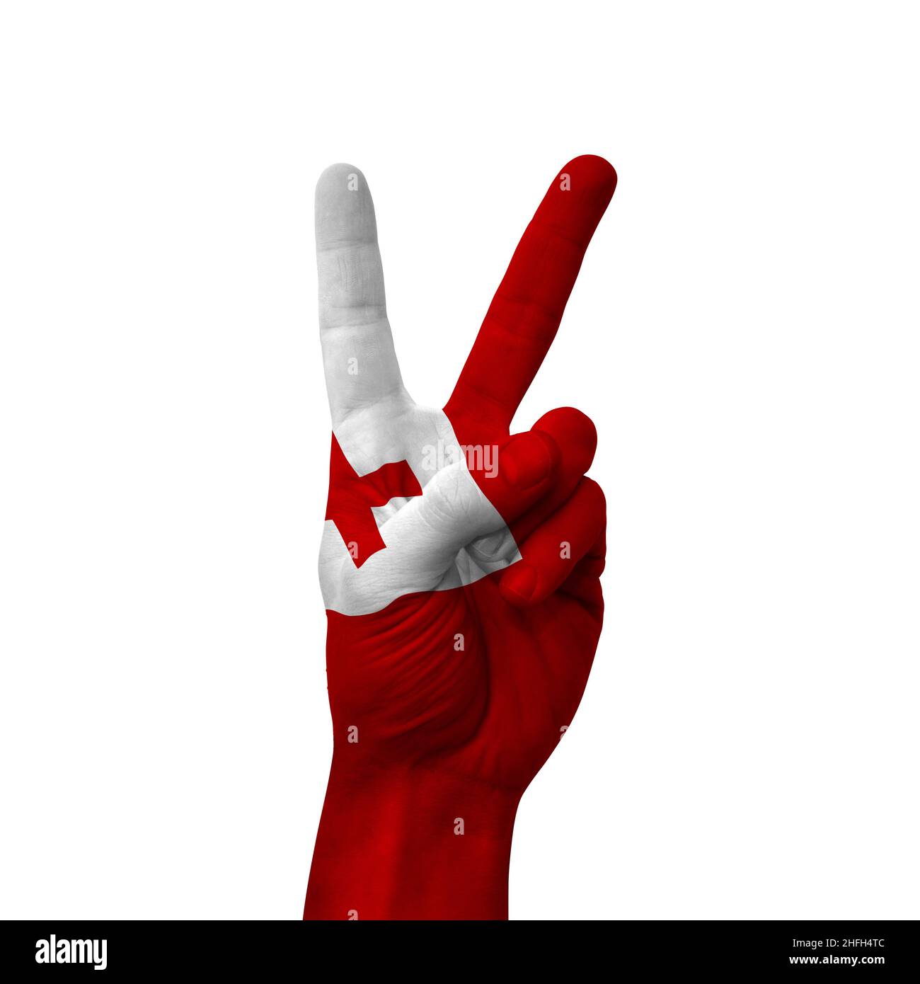Hand pointing right side, tonga painted with flag as symbol of right ...