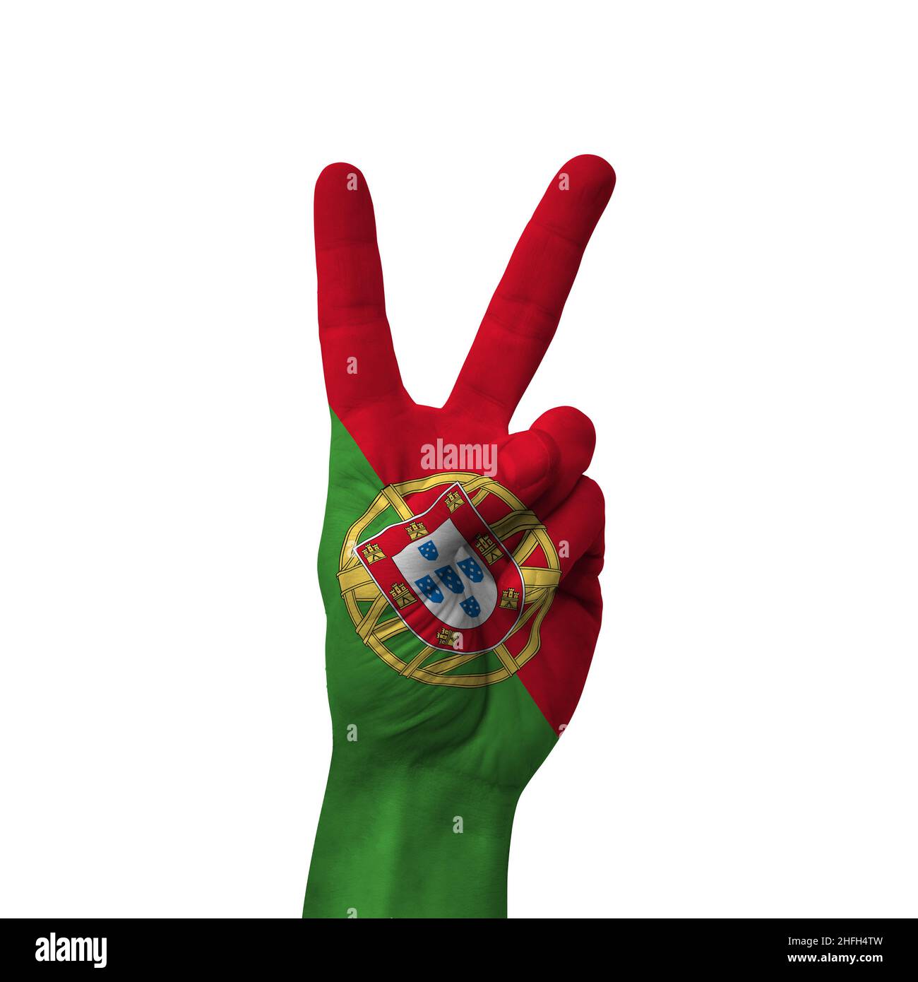 Hand pointing right side, portugal painted with flag as symbol of right ...