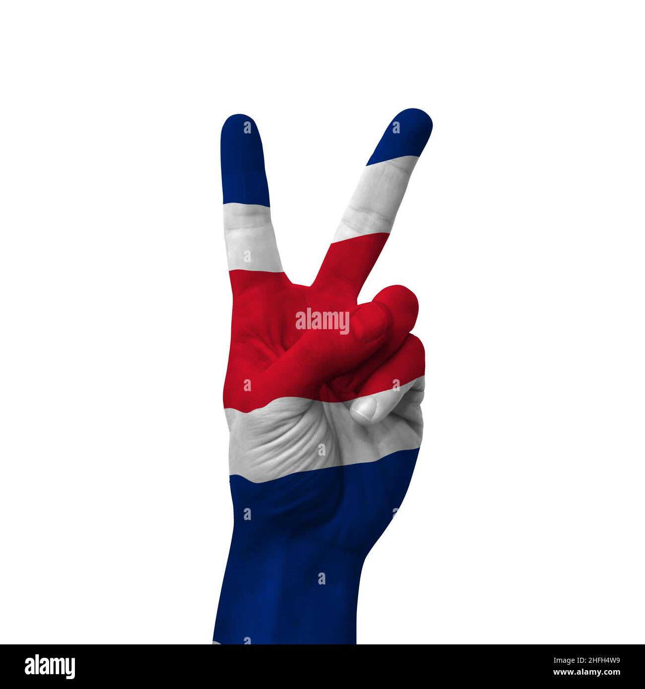 Hand making victory sign, costa rica painted with flag as symbol of ...