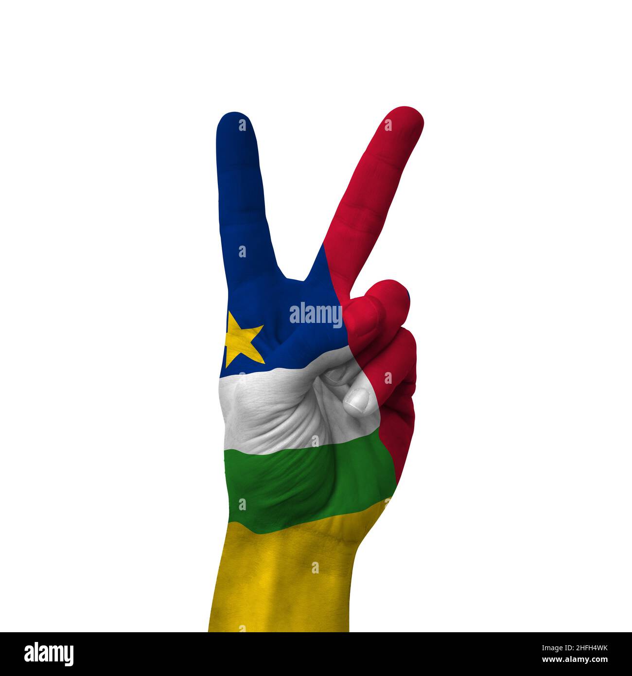 Hand making victory sign, central african republic painted with flag as ...