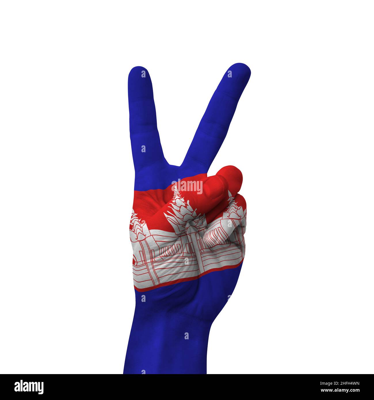 Hand making victory sign, cambodia painted with flag as symbol of ...