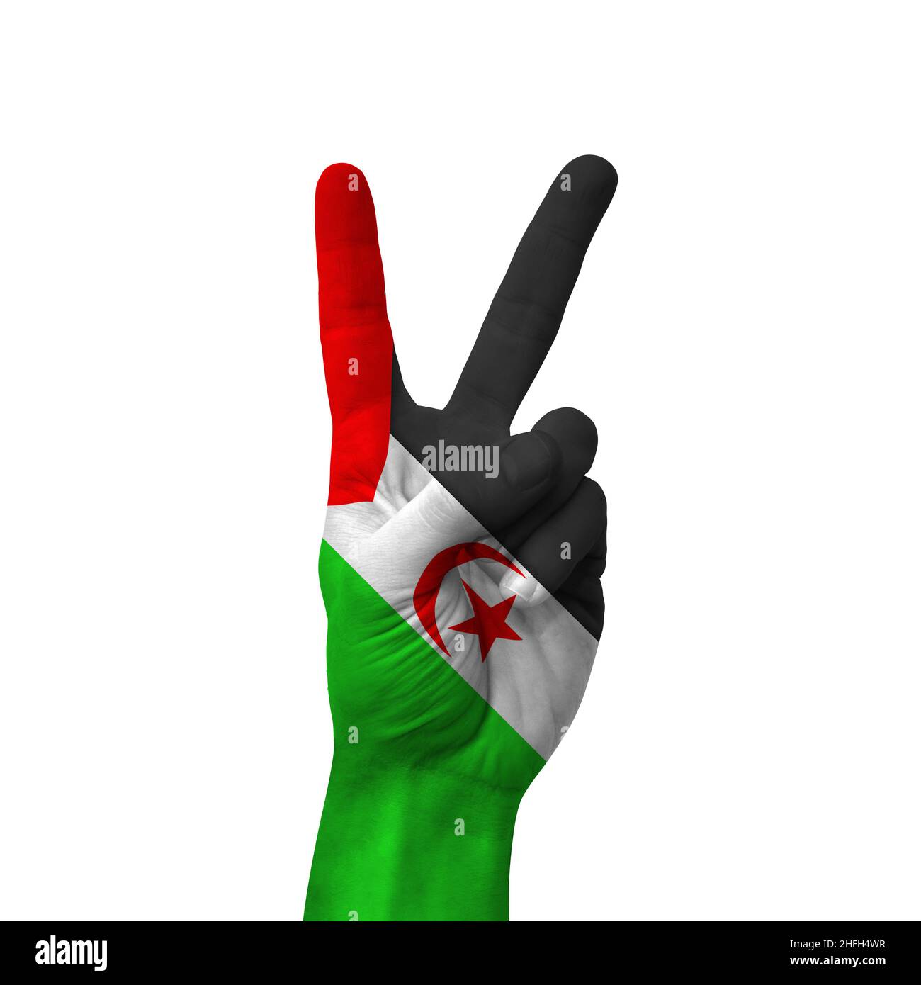 Hand pointing right side, western sahara painted with flag as symbol of ...