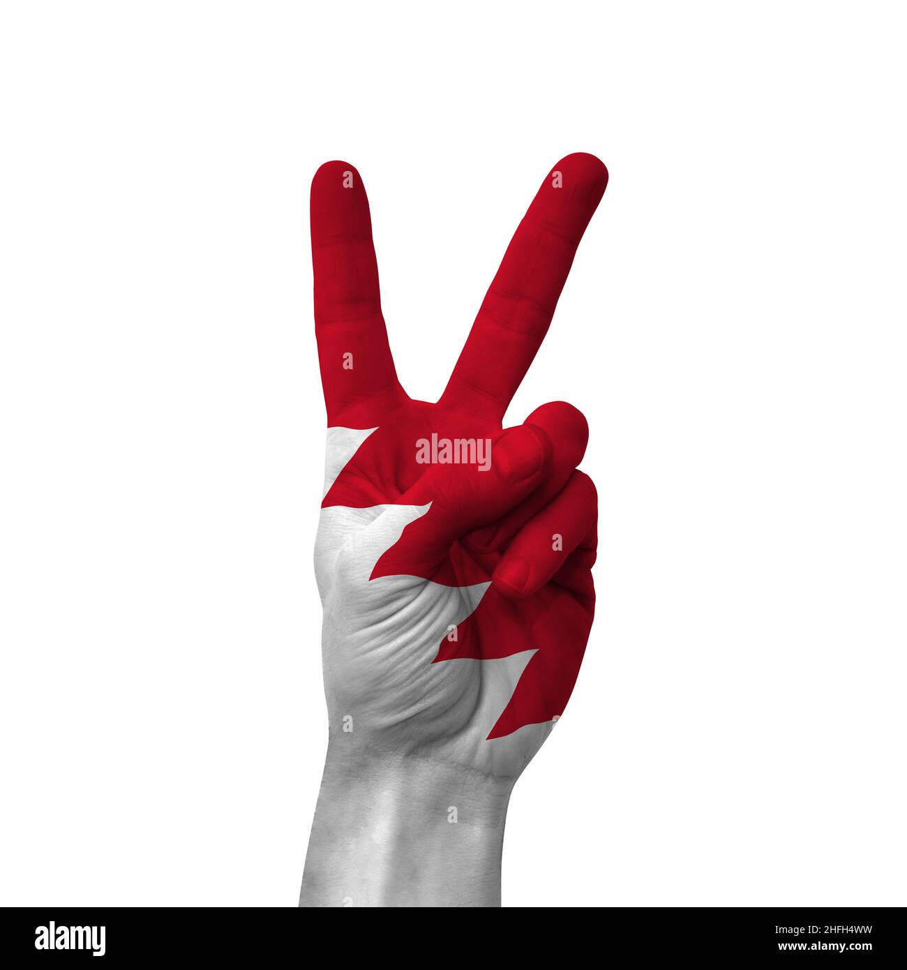 Hand making victory sign, bahrain painted with flag as symbol of ...