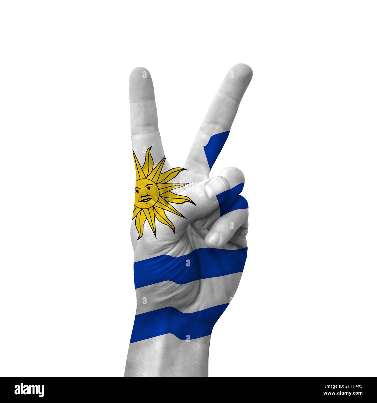 Hand pointing right side, uruguay painted with flag as symbol of right ...