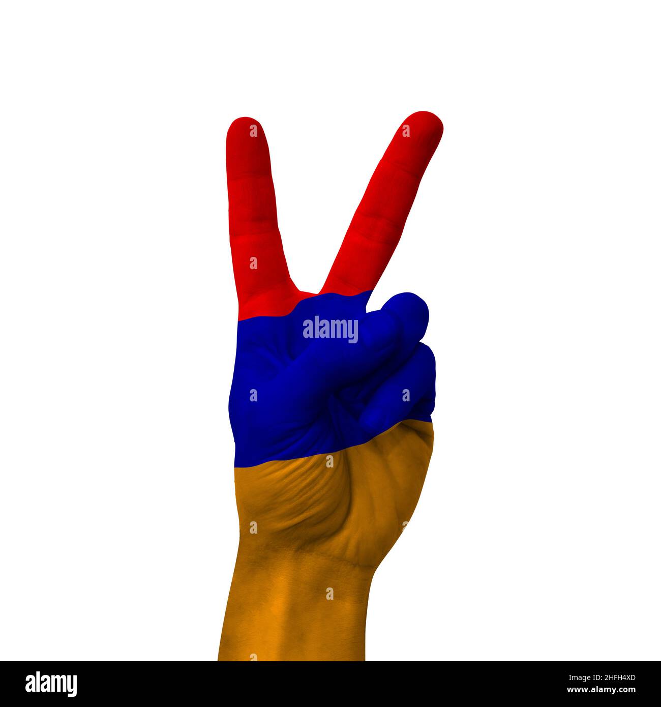 Hand making victory sign, armenia painted with flag as symbol of ...