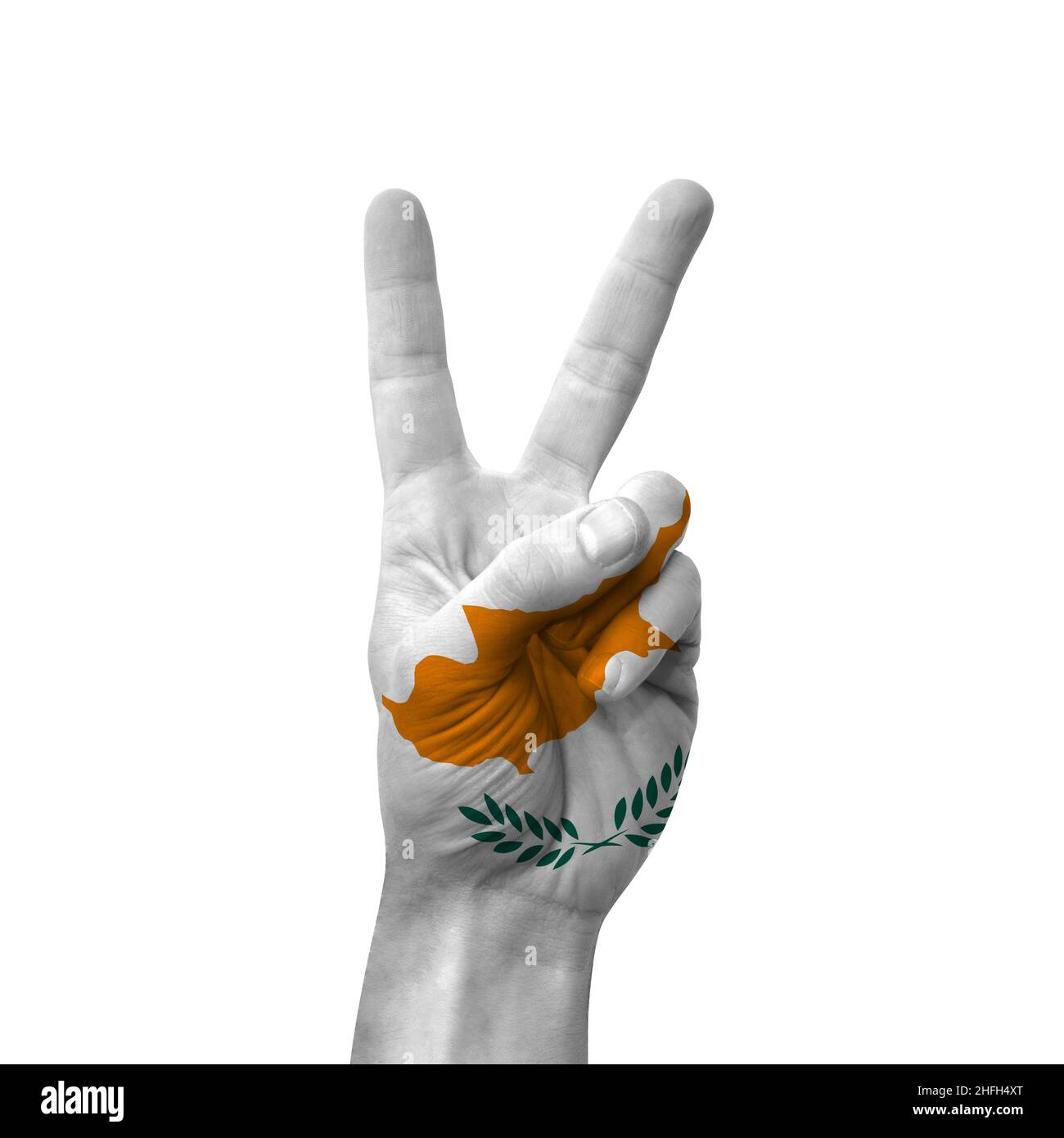 Hand making victory sign, cyprus painted with flag as symbol of victory ...