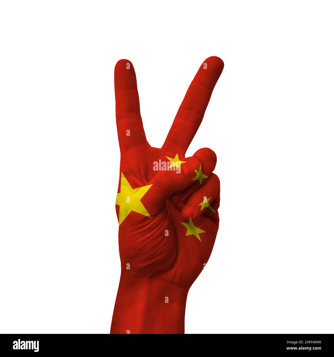 Hand making victory sign, china painted with flag as symbol of victory ...