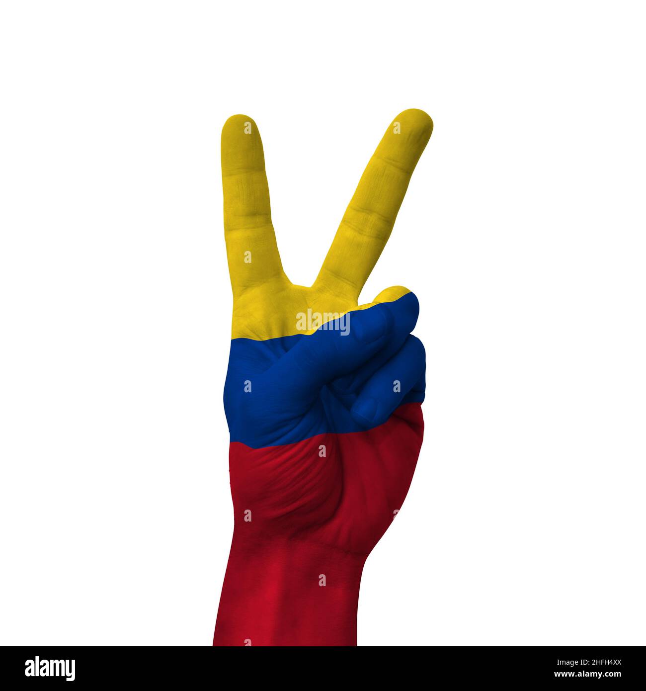 Hand making victory sign, colombia painted with flag as symbol of ...