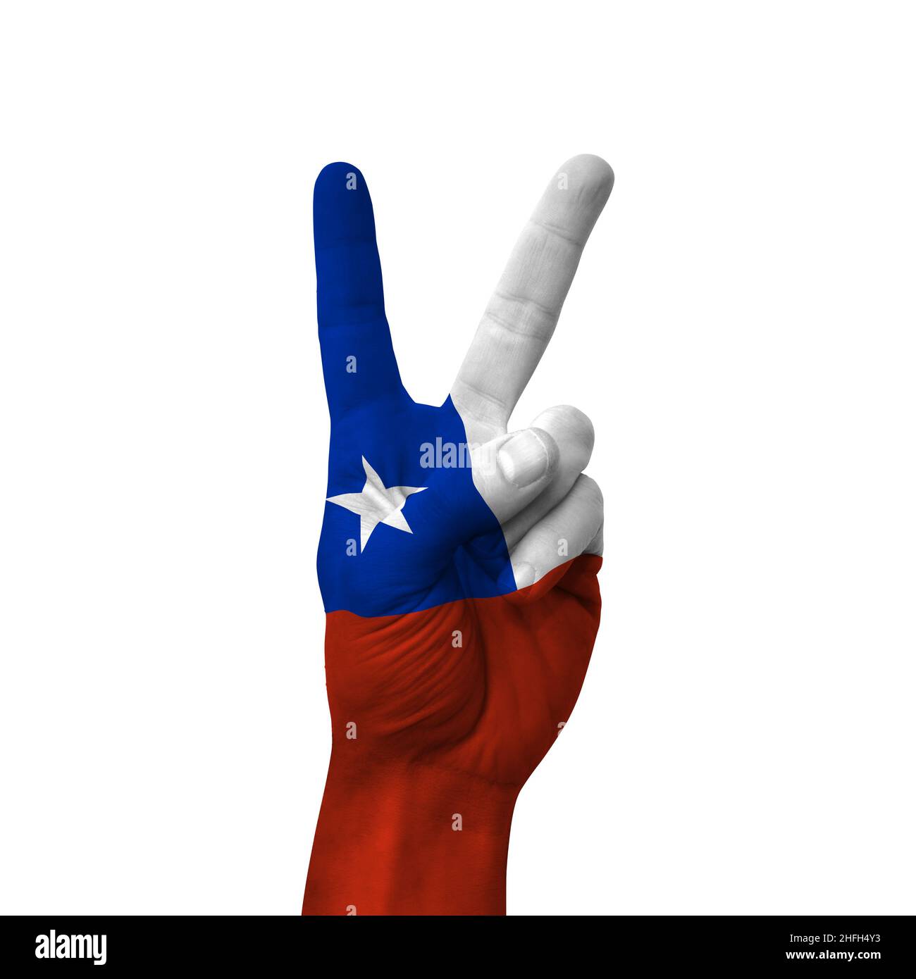 Hand making victory sign, chile painted with flag as symbol of victory ...