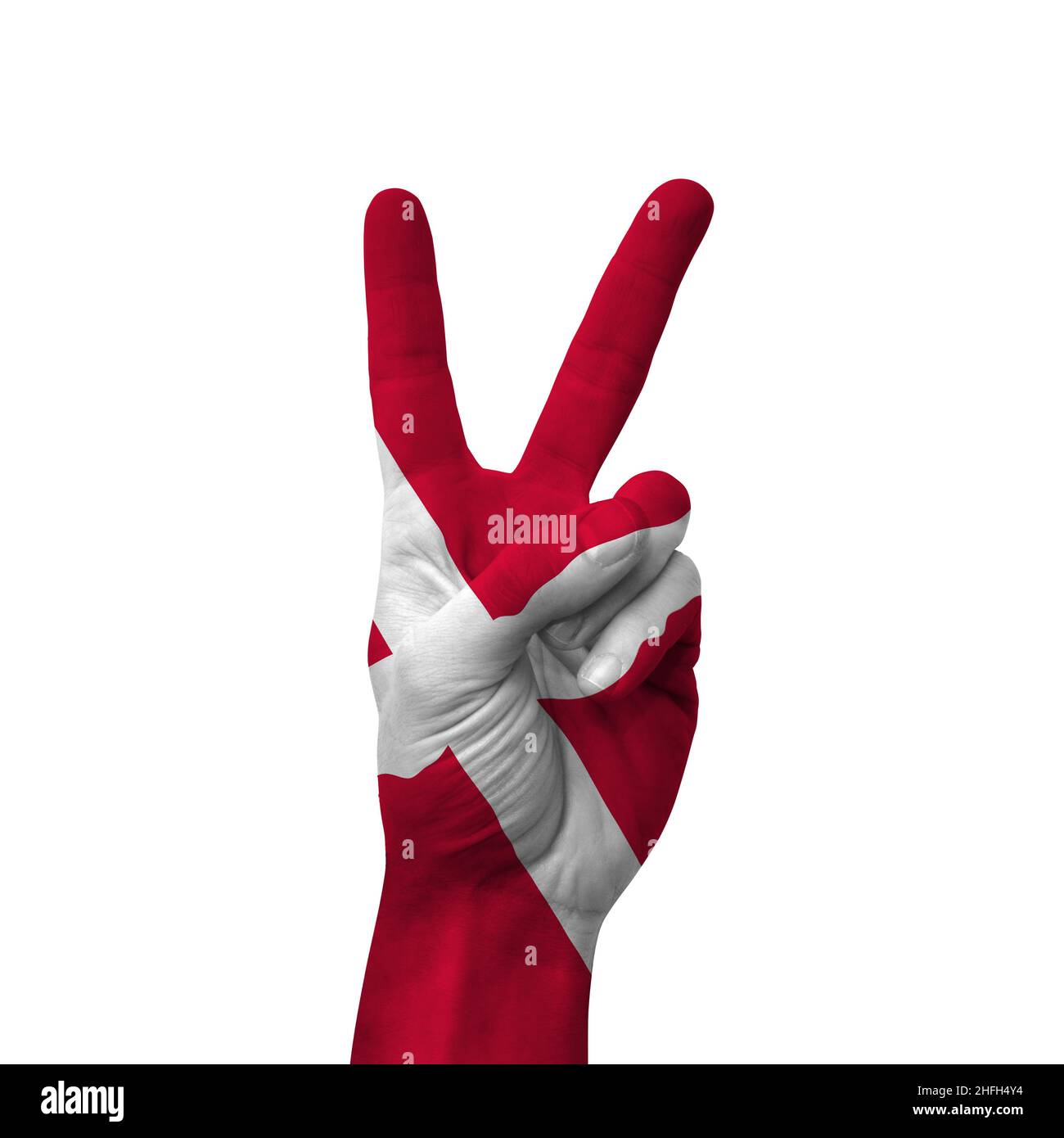 Hand making victory sign, denmark painted with flag as symbol of ...