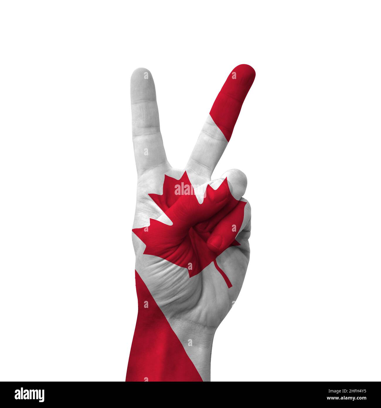 Hand making victory sign, canada painted with flag as symbol of victory ...