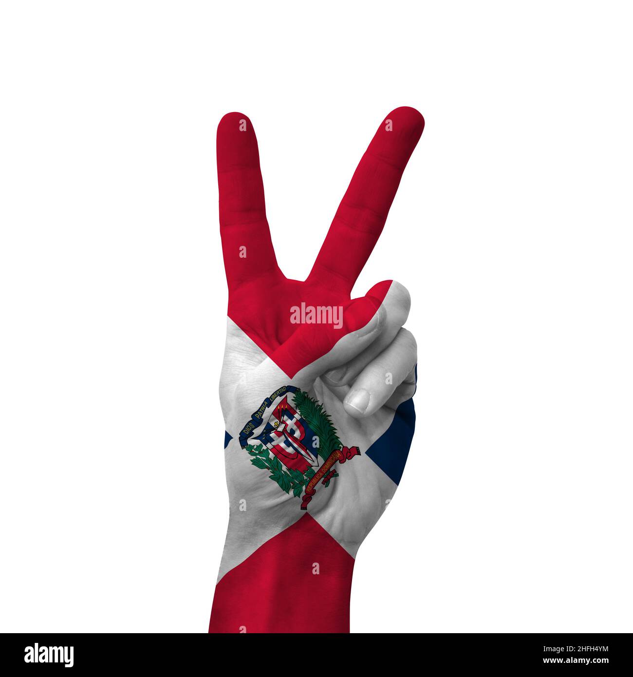 Hand making victory sign, dominican republic painted with flag as ...