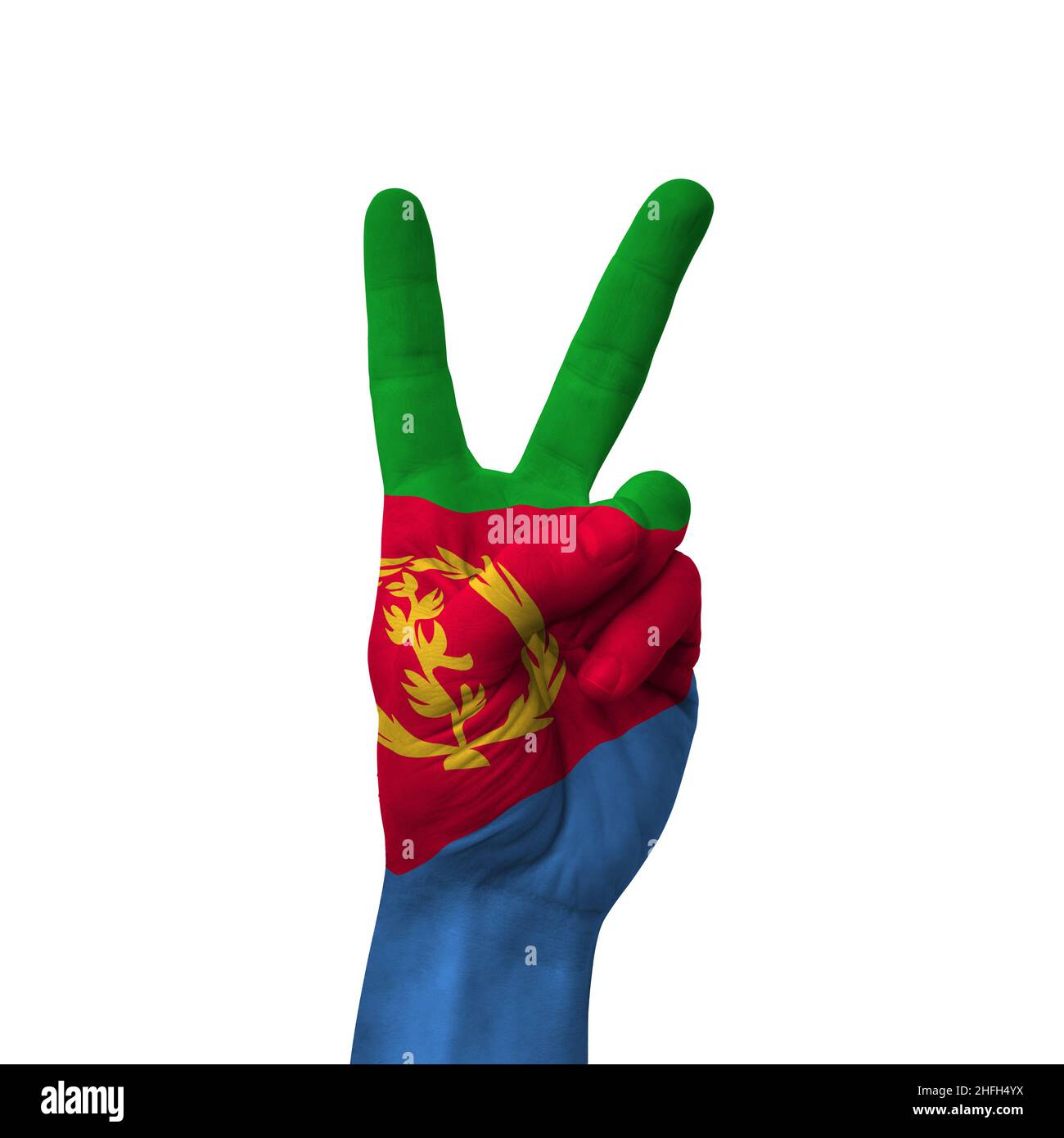 Hand making victory sign, eritrea painted with flag as symbol of ...