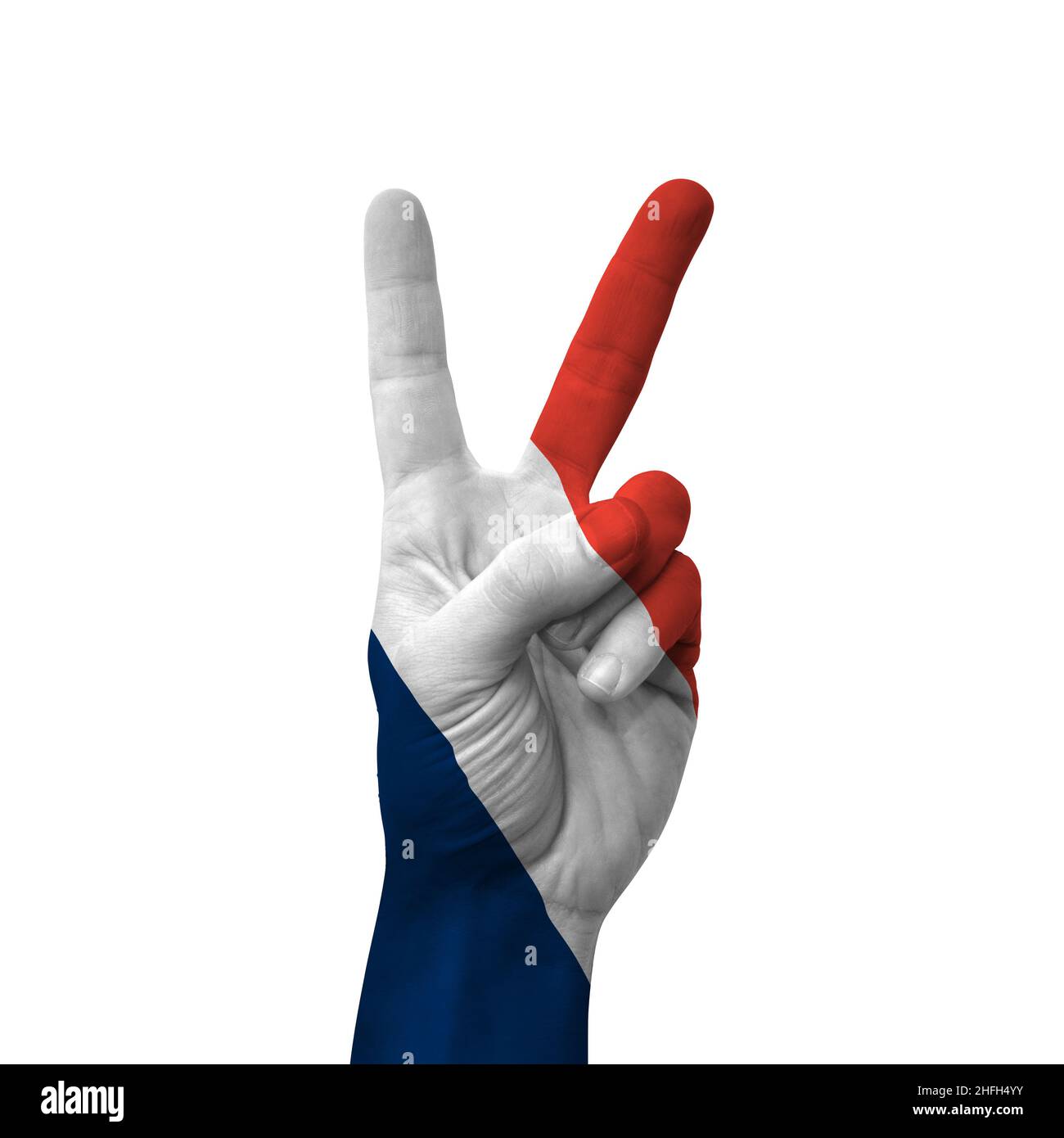 Hand making victory sign, france painted with flag as symbol of victory ...