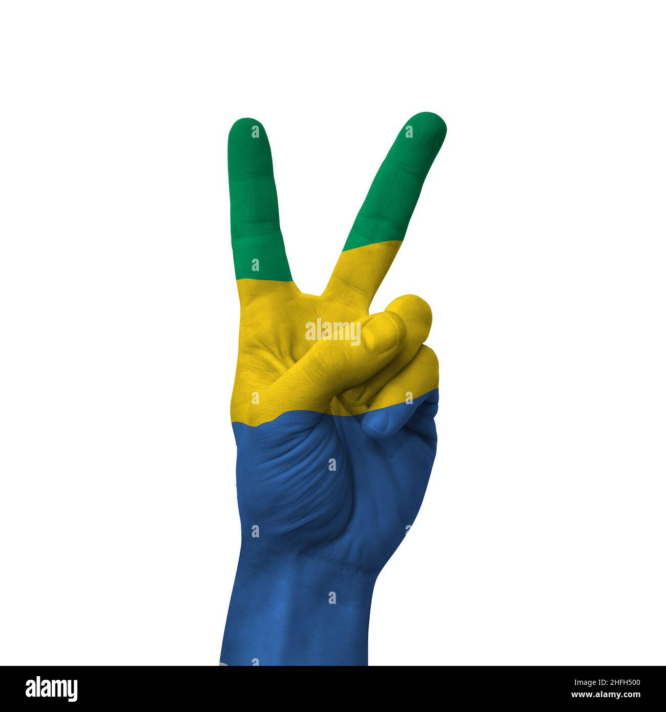 Hand making victory sign, gabon painted with flag as symbol of victory ...