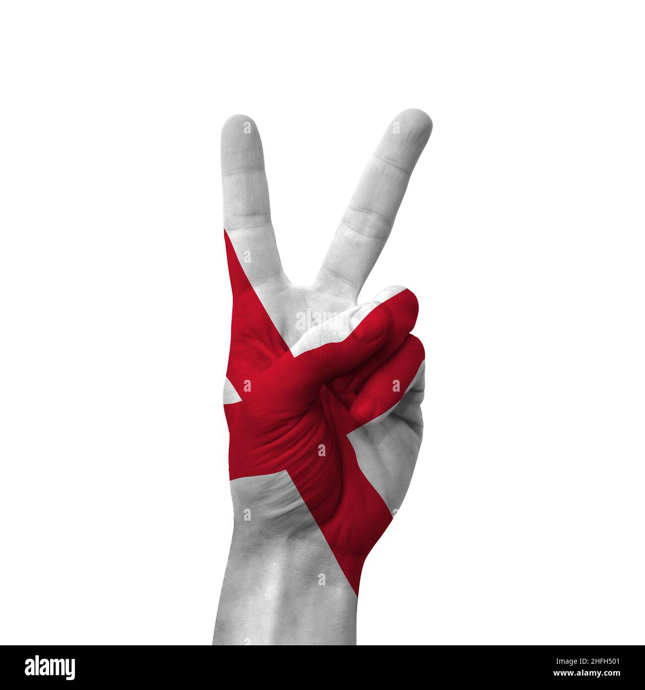 Hand making victory sign, england painted with flag as symbol of ...