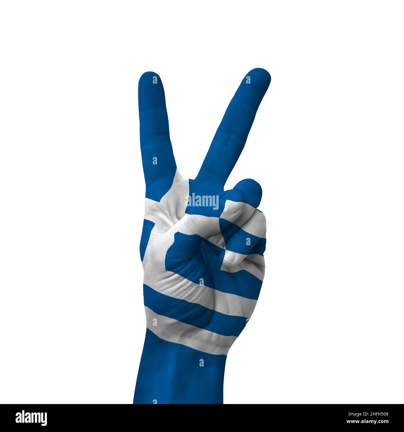 Hand making victory sign, greece painted with flag as symbol of victory ...