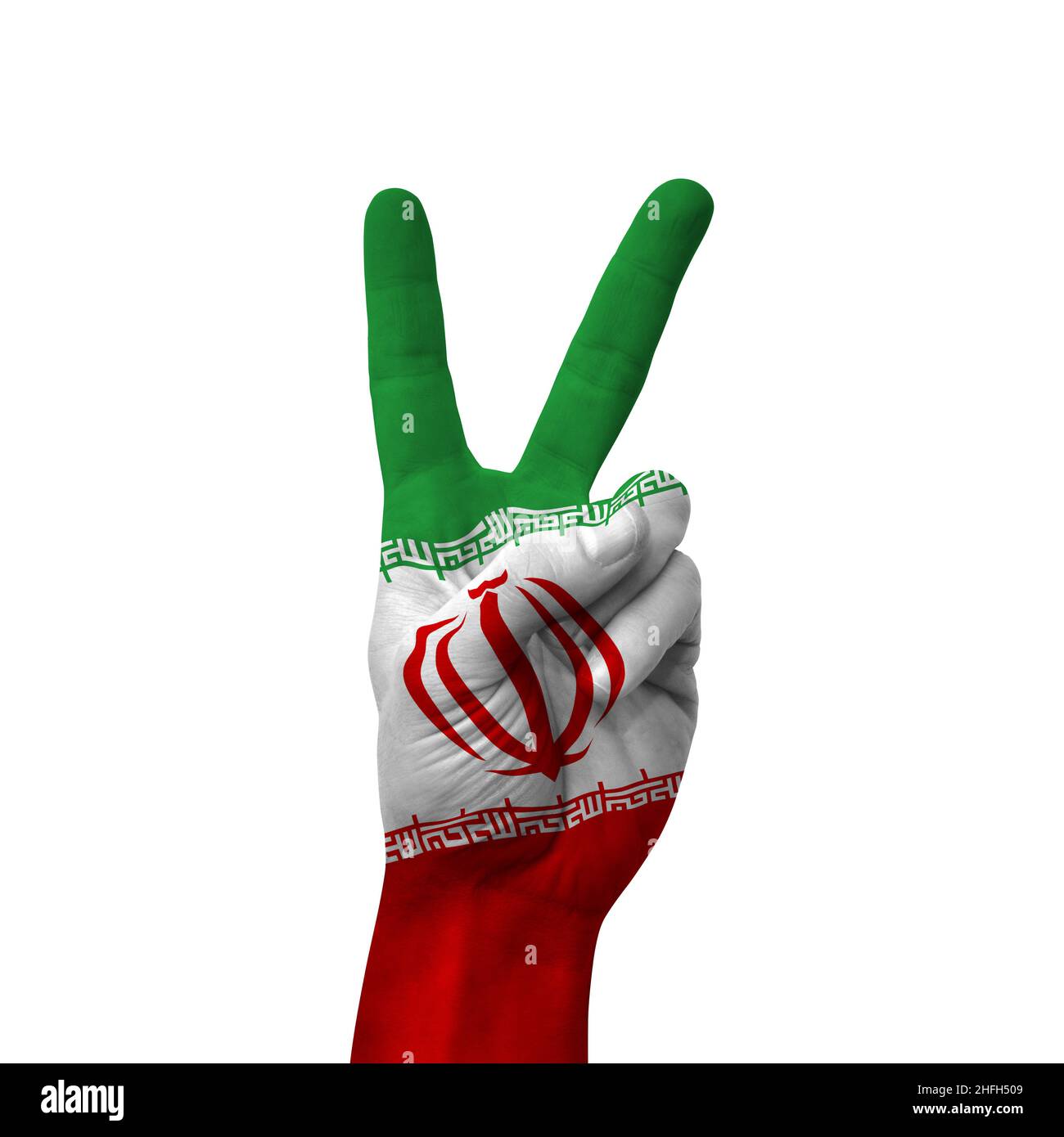 Hand making victory sign, iran painted with flag as symbol of victory ...