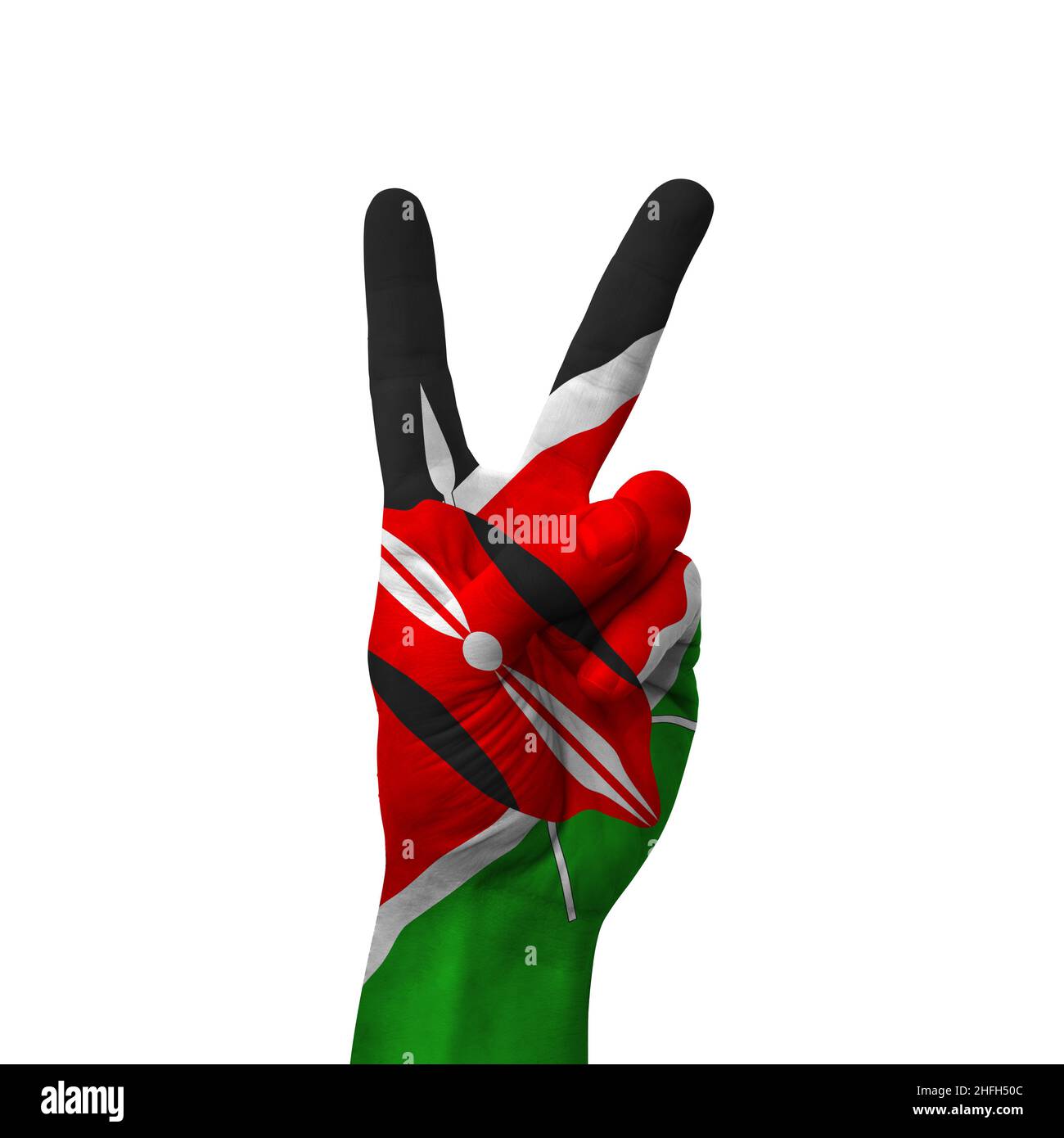 Hand making victory sign, kenya painted with flag as symbol of victory ...