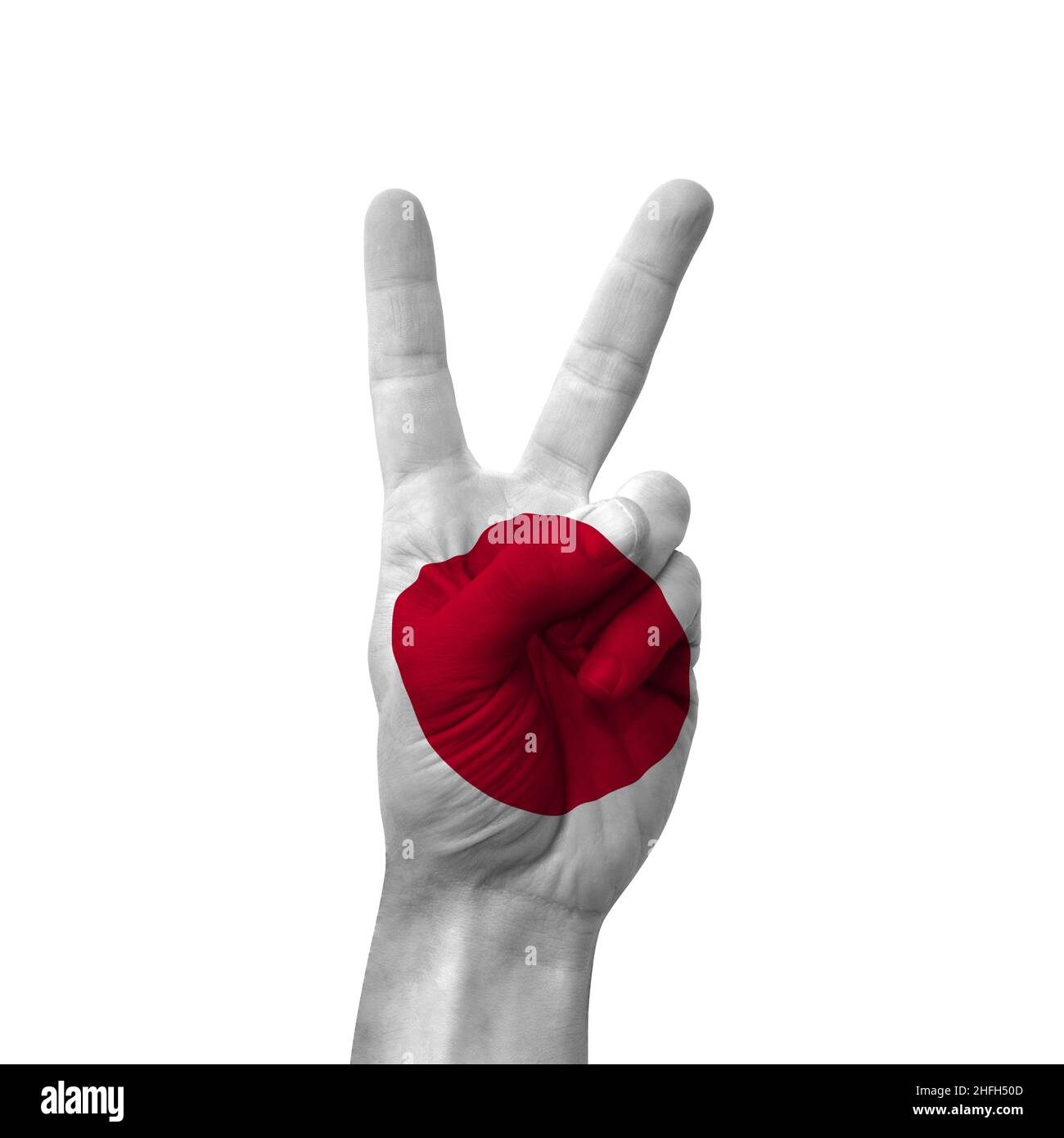 Hand making victory sign, japan painted with flag as symbol of victory ...