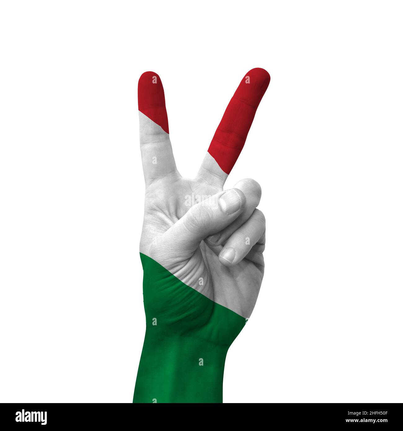Hand making victory sign, italy painted with flag as symbol of victory ...