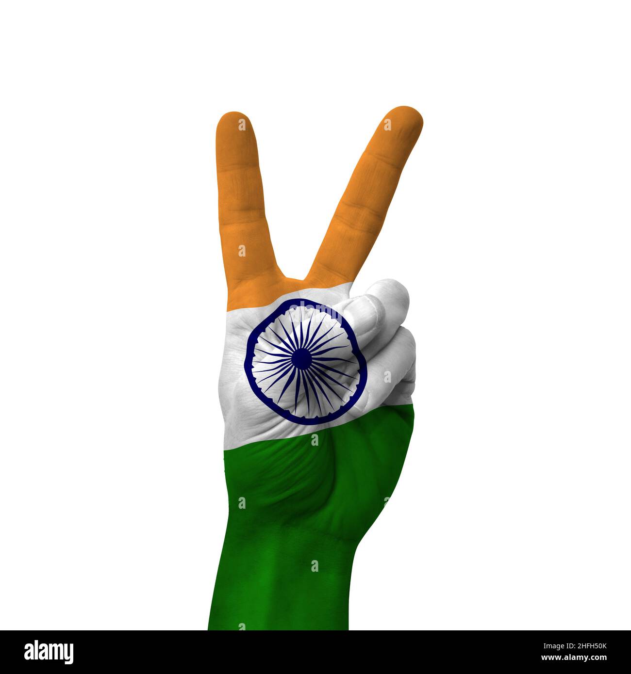 Hand making victory sign, india painted with flag as symbol of victory ...