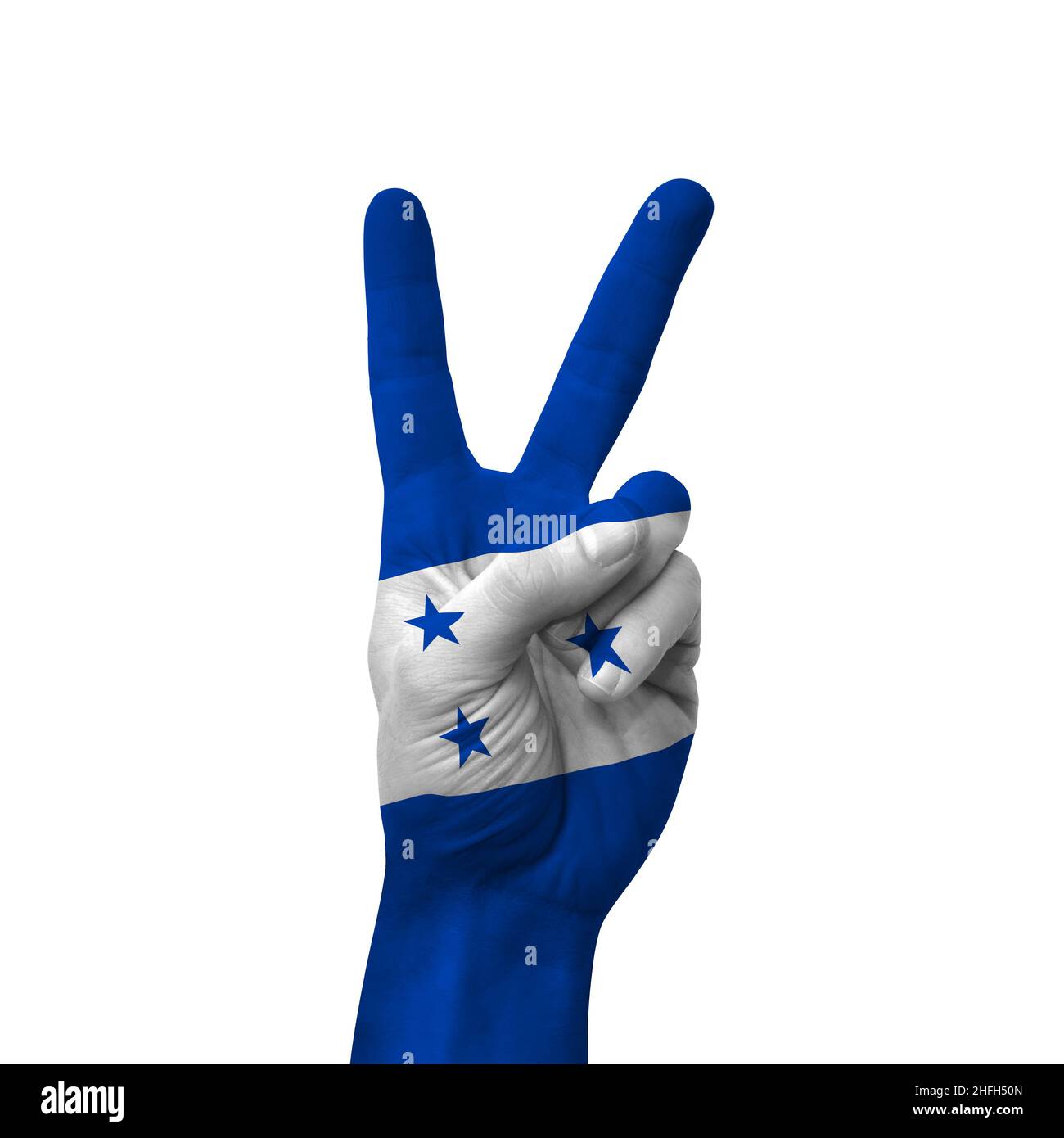 Hand making victory sign, honduras painted with flag as symbol of ...