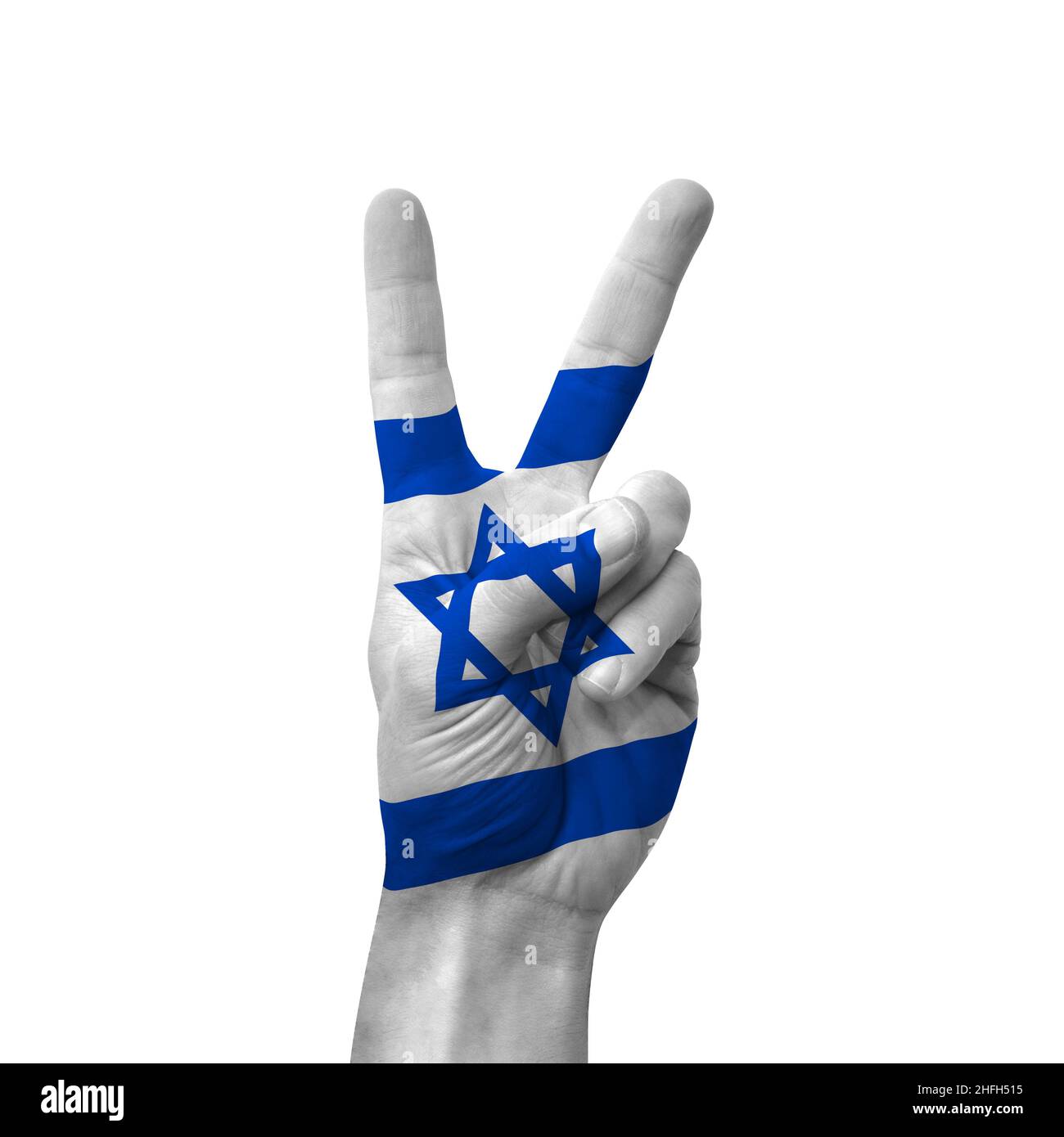 Hand making victory sign, israel painted with flag as symbol of victory ...