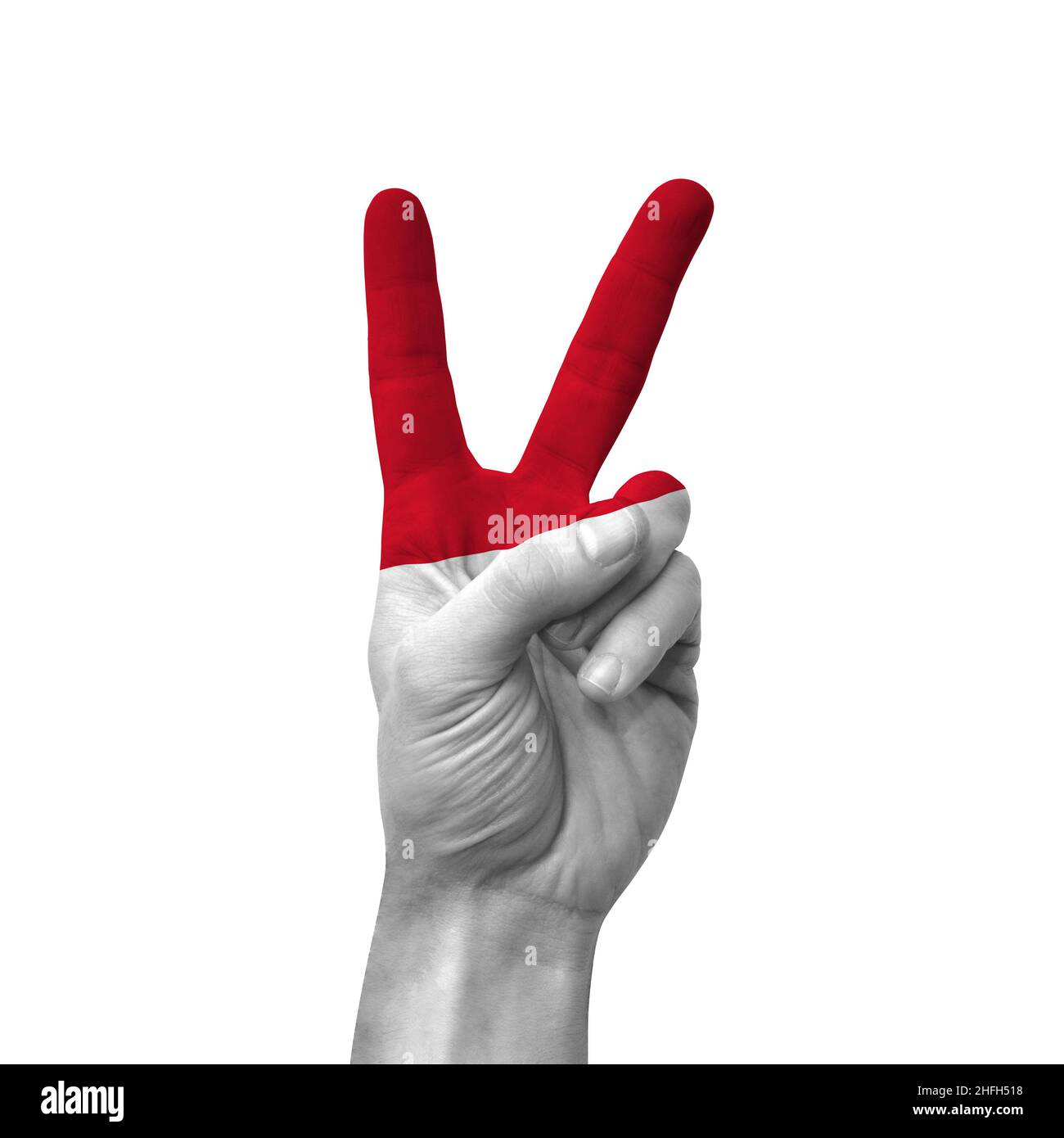 Hand making victory sign, monaco painted with flag as symbol of victory ...