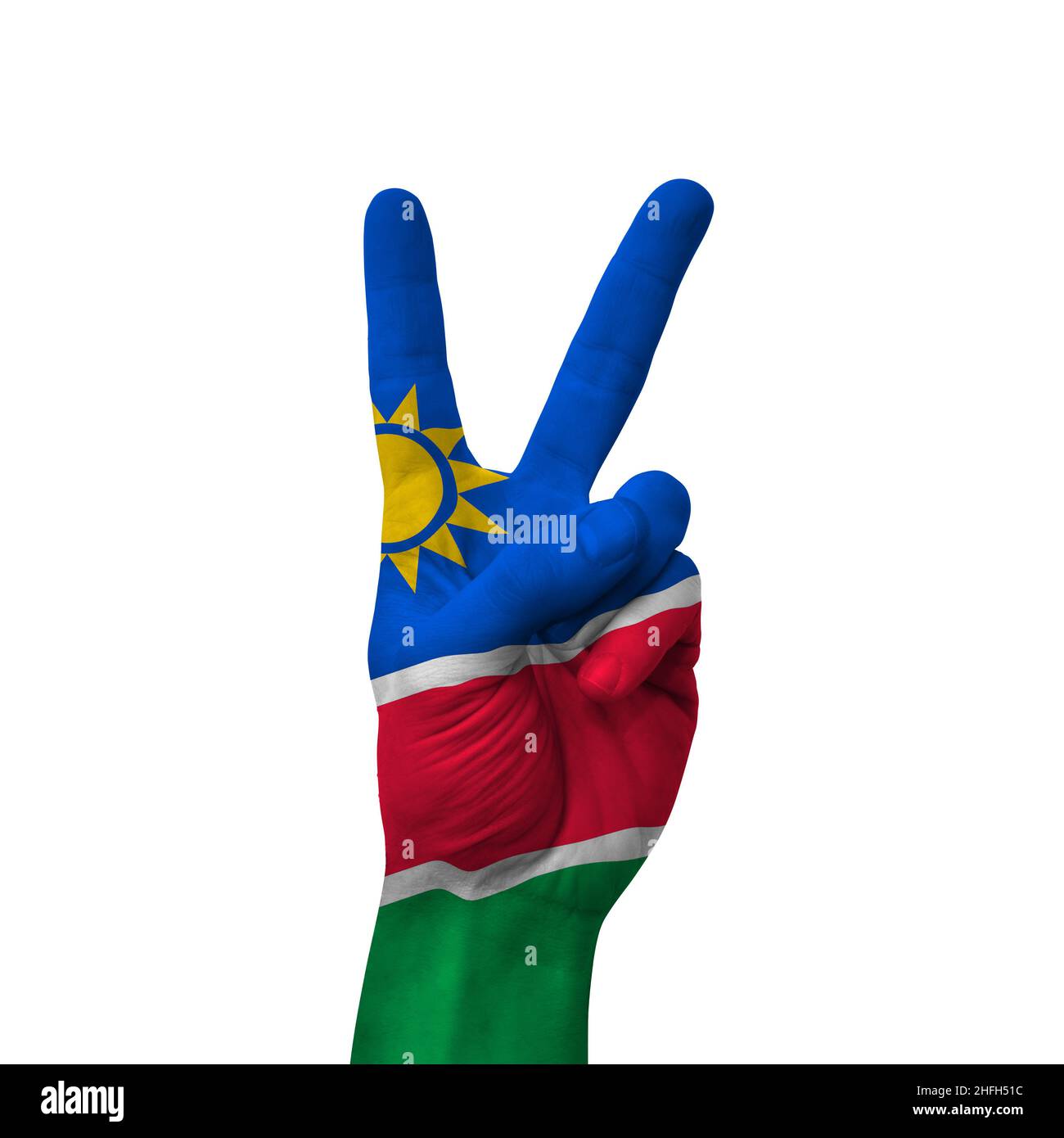 Hand making victory sign, namibia painted with flag as symbol of ...