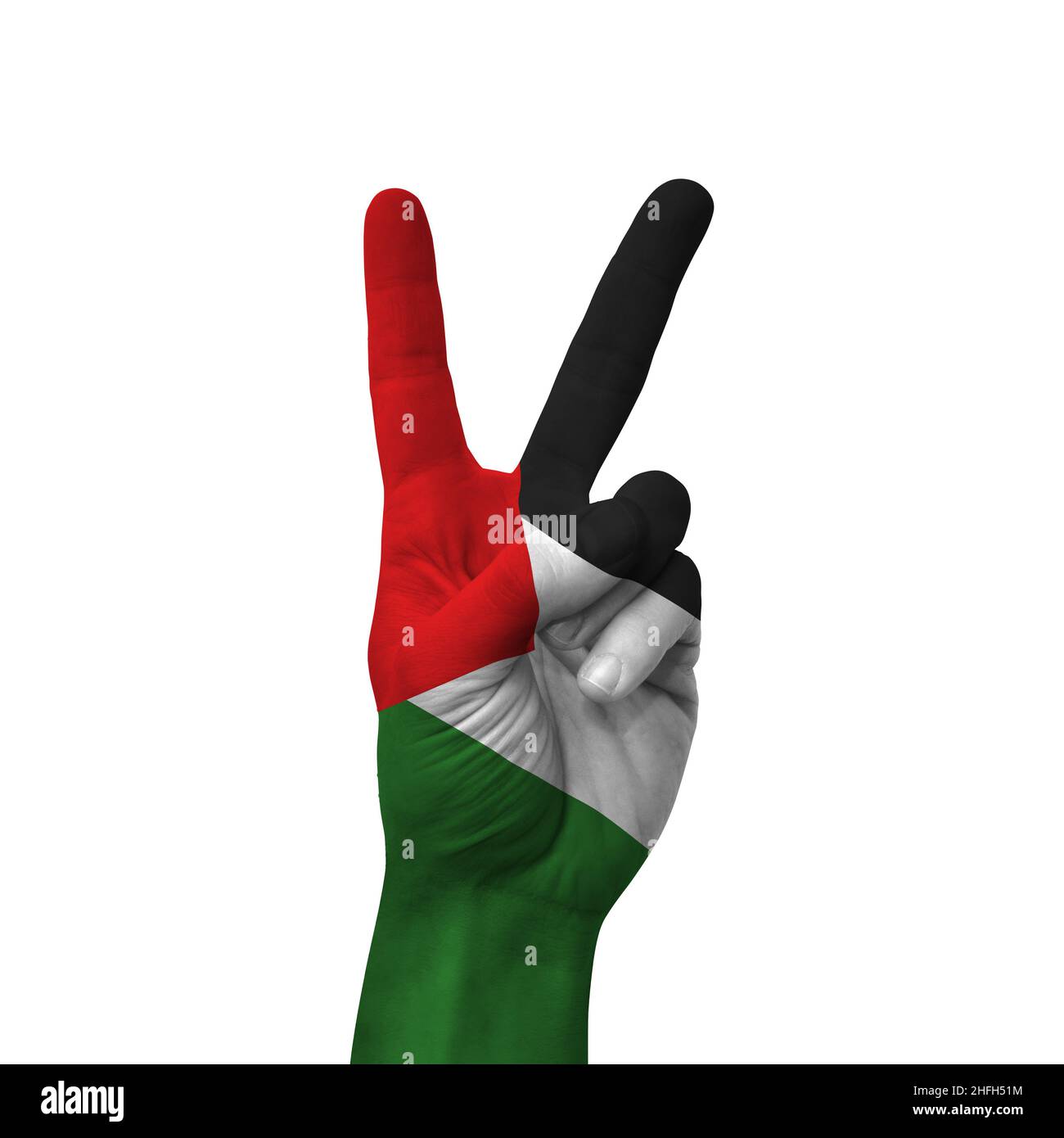 Hand making victory sign, palestine painted with flag as symbol of ...