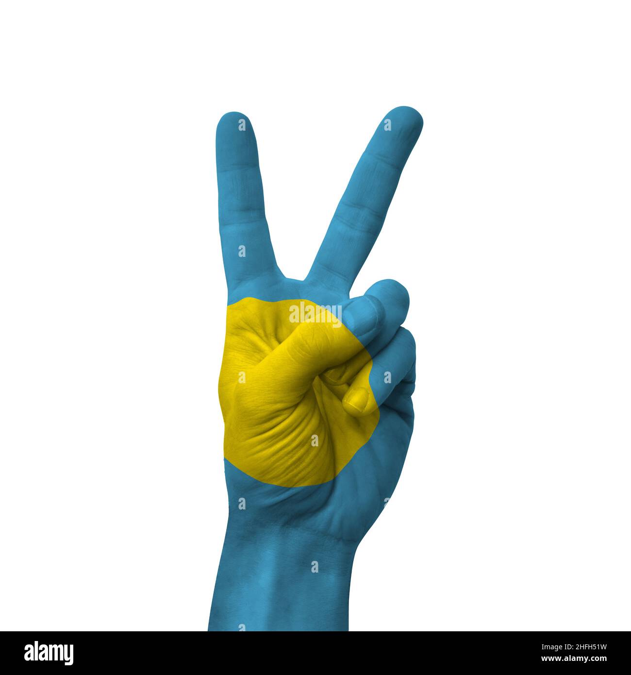 Hand making victory sign, palau painted with flag as symbol of victory ...