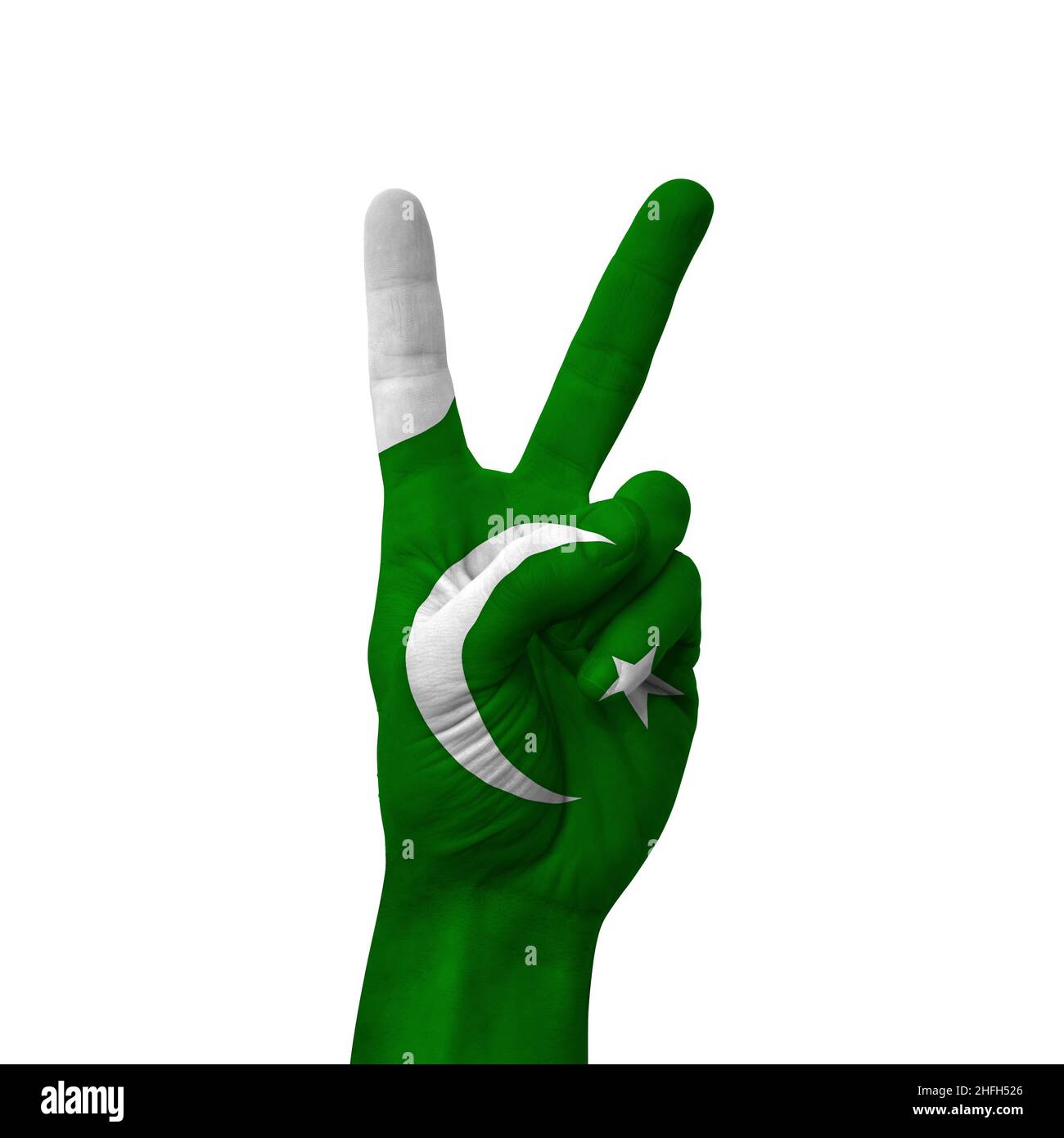 Hand making victory sign, pakistan painted with flag as symbol of ...