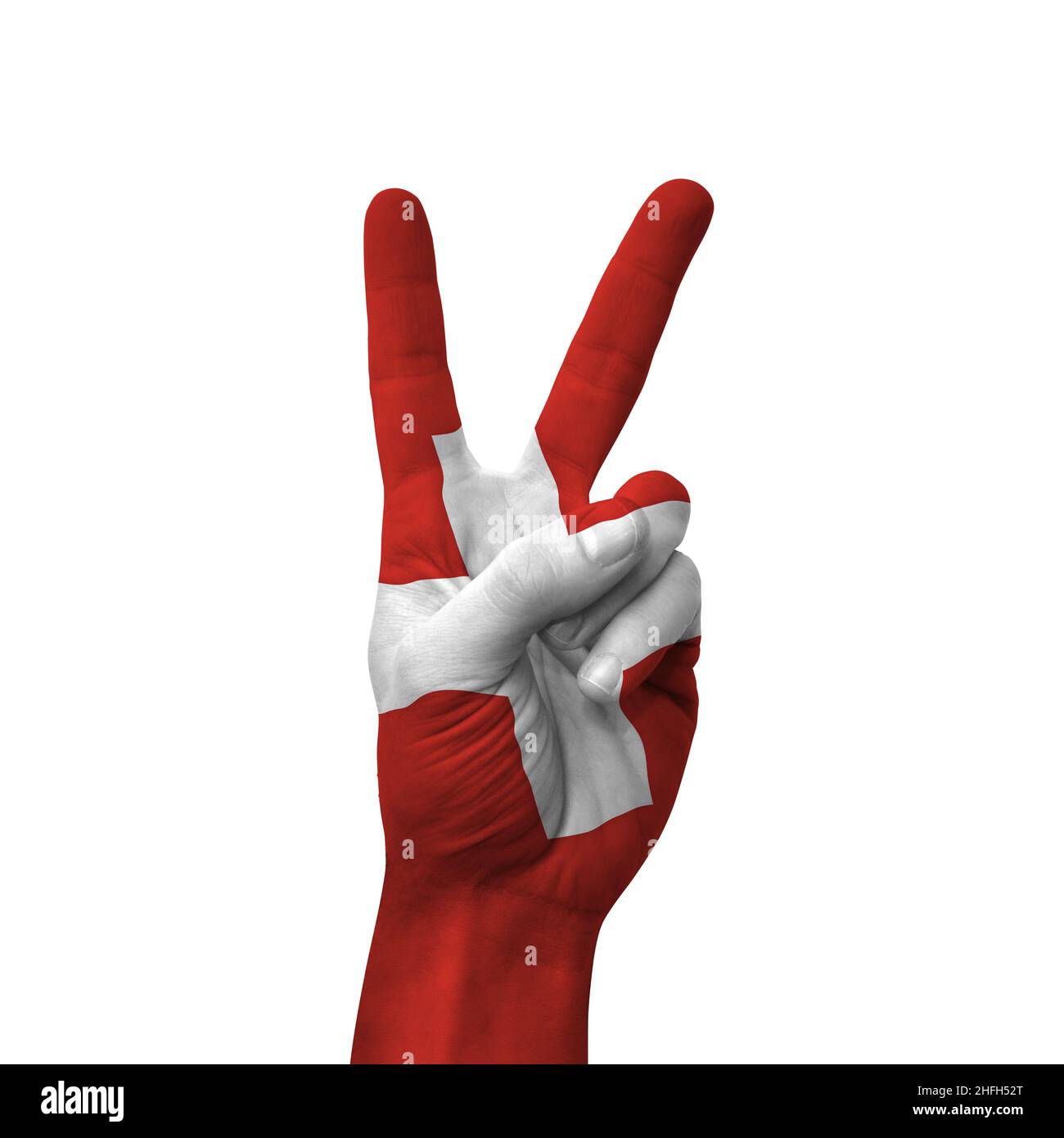 Hand making victory sign, switzerland painted with flag as symbol of ...