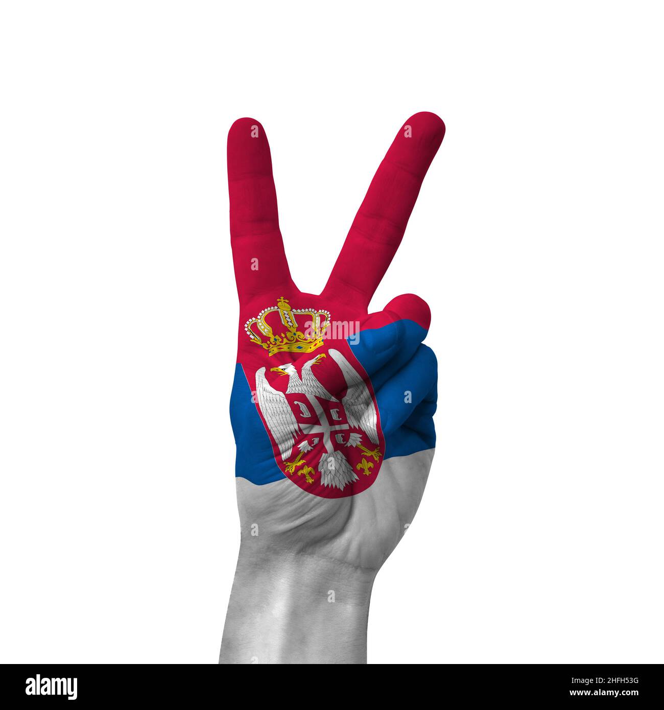 Hand making victory sign, serbia painted with flag as symbol of victory ...
