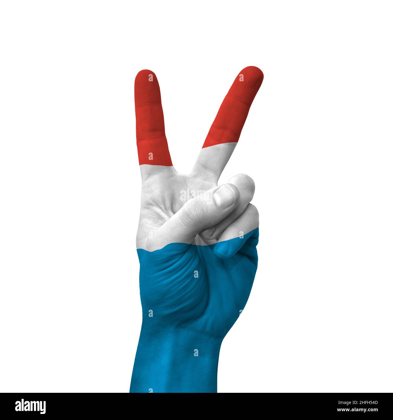 Hand making victory sign, luxembourg painted with flag as symbol of ...