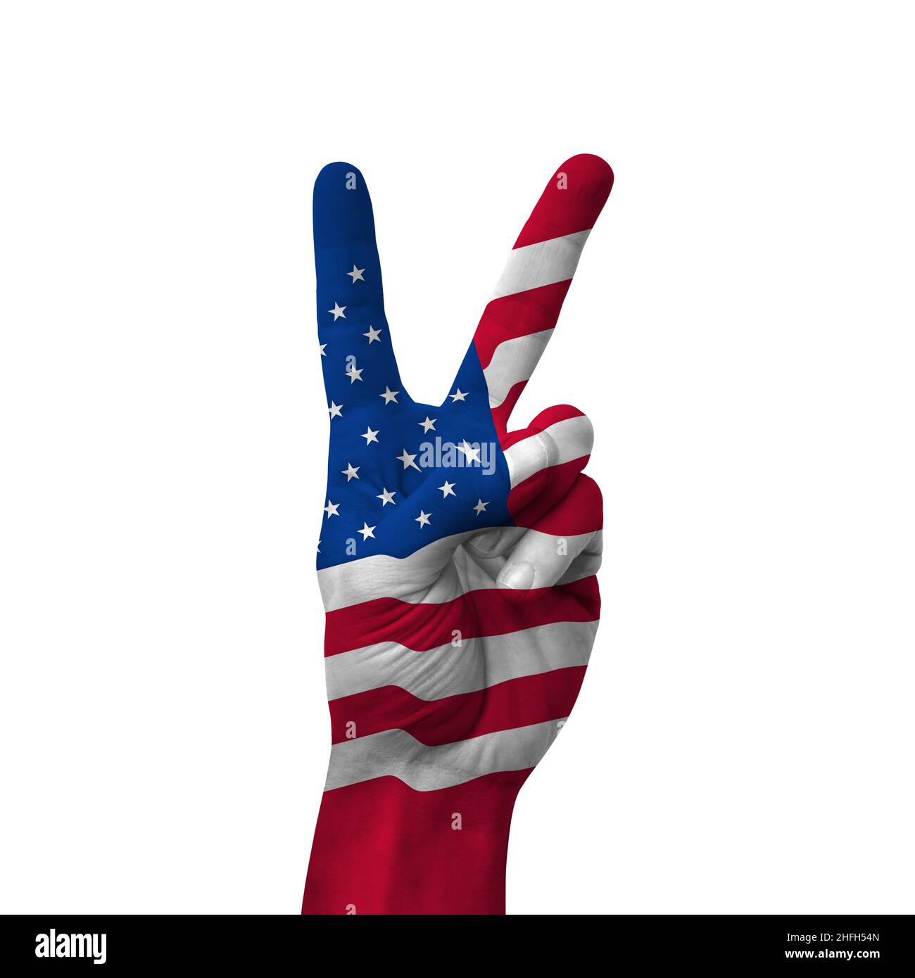 Hand making victory sign, united states of america painted with flag as ...
