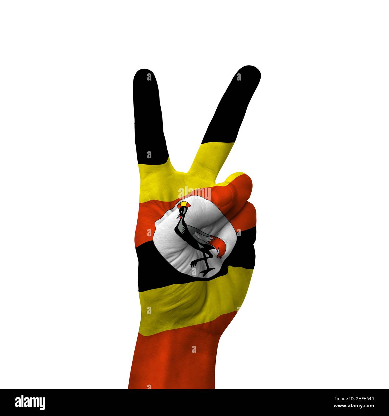 Hand making victory sign, uganda painted with flag as symbol of victory ...