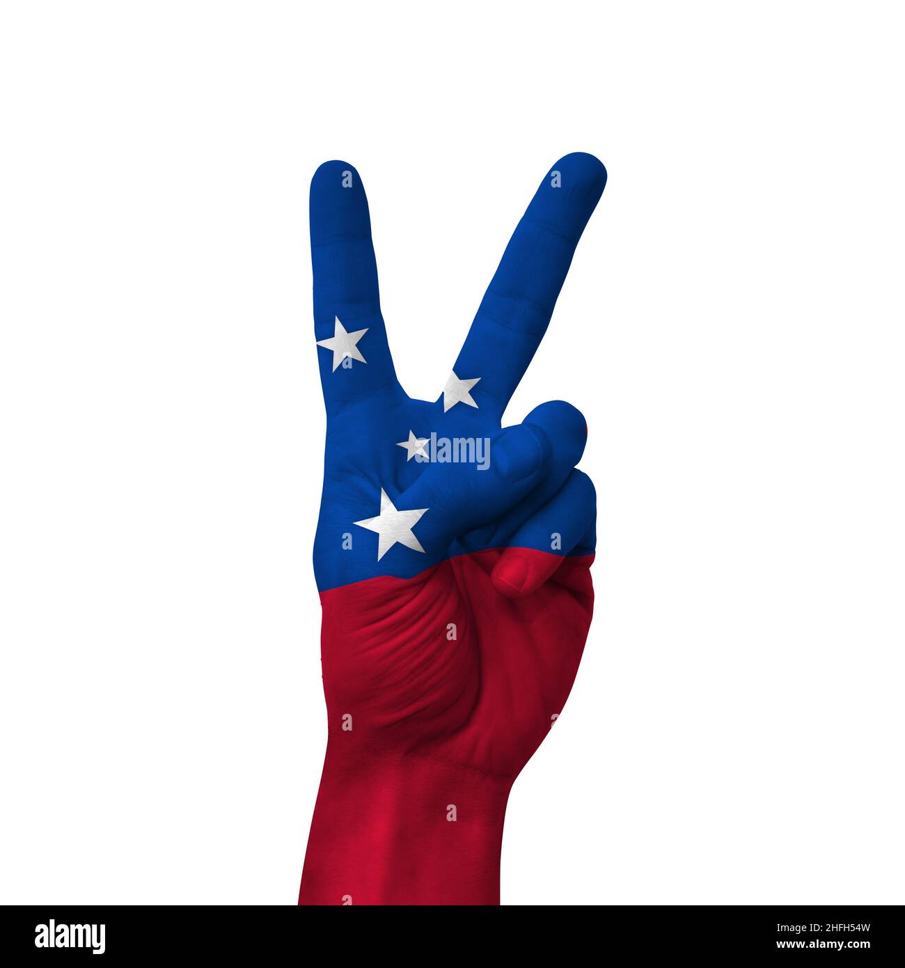 Hand making victory sign, samoa painted with flag as symbol of victory ...